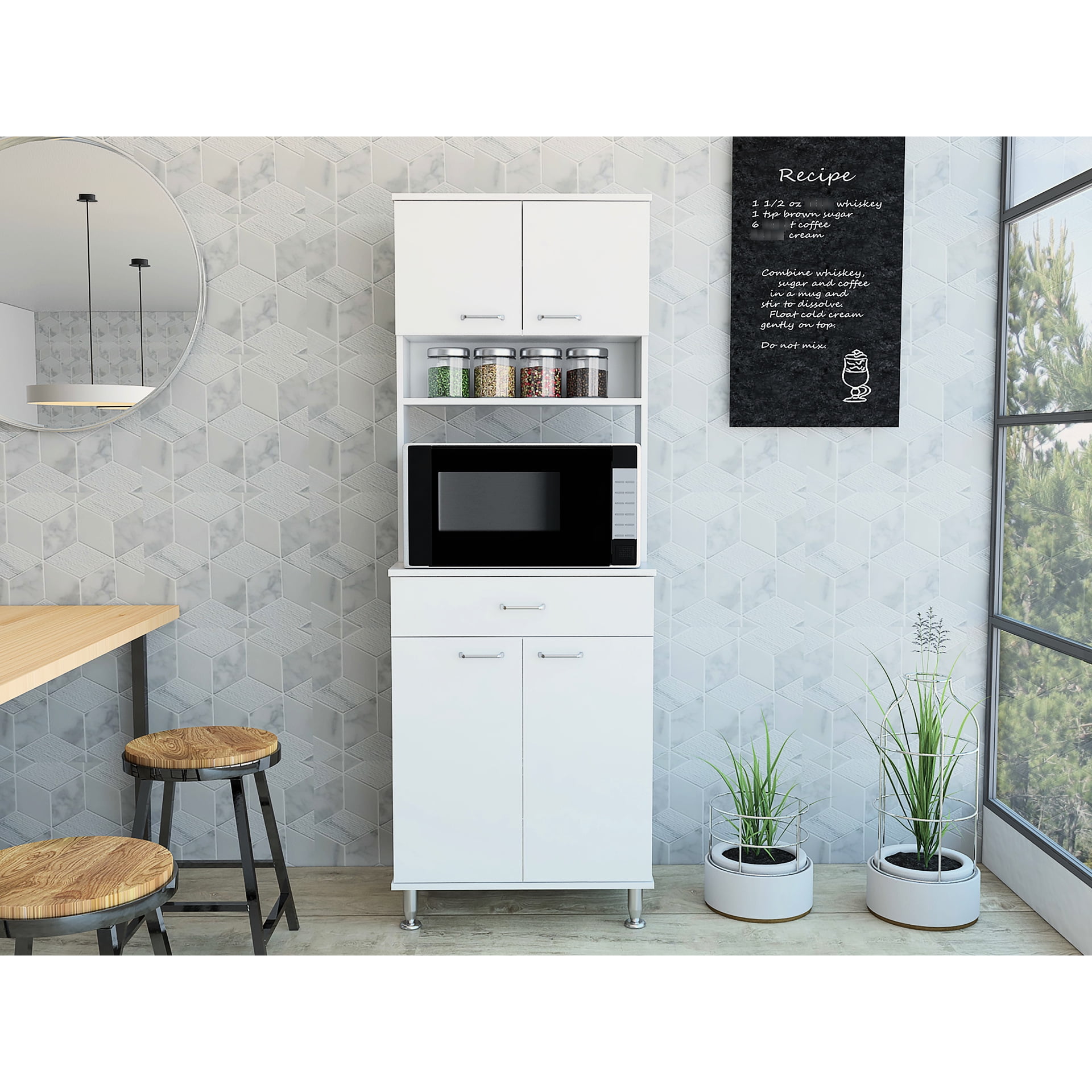 Pantry Cabinet In White With Two Double Doors For Storage Choices Door Elevated Options ...