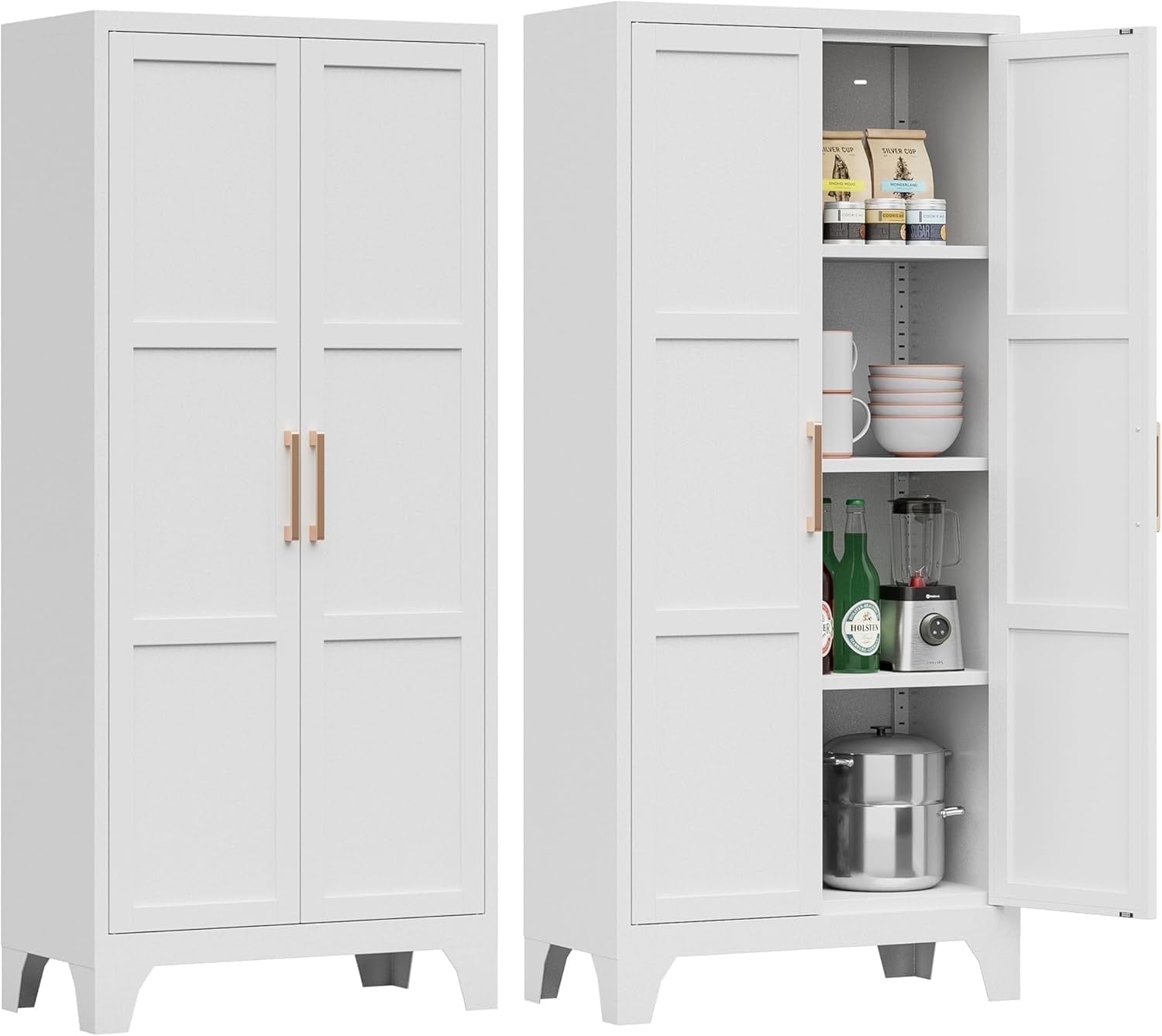 "Kooyon Small Kitchen Pantry Cabinet, Freestanding Metal Storage ...