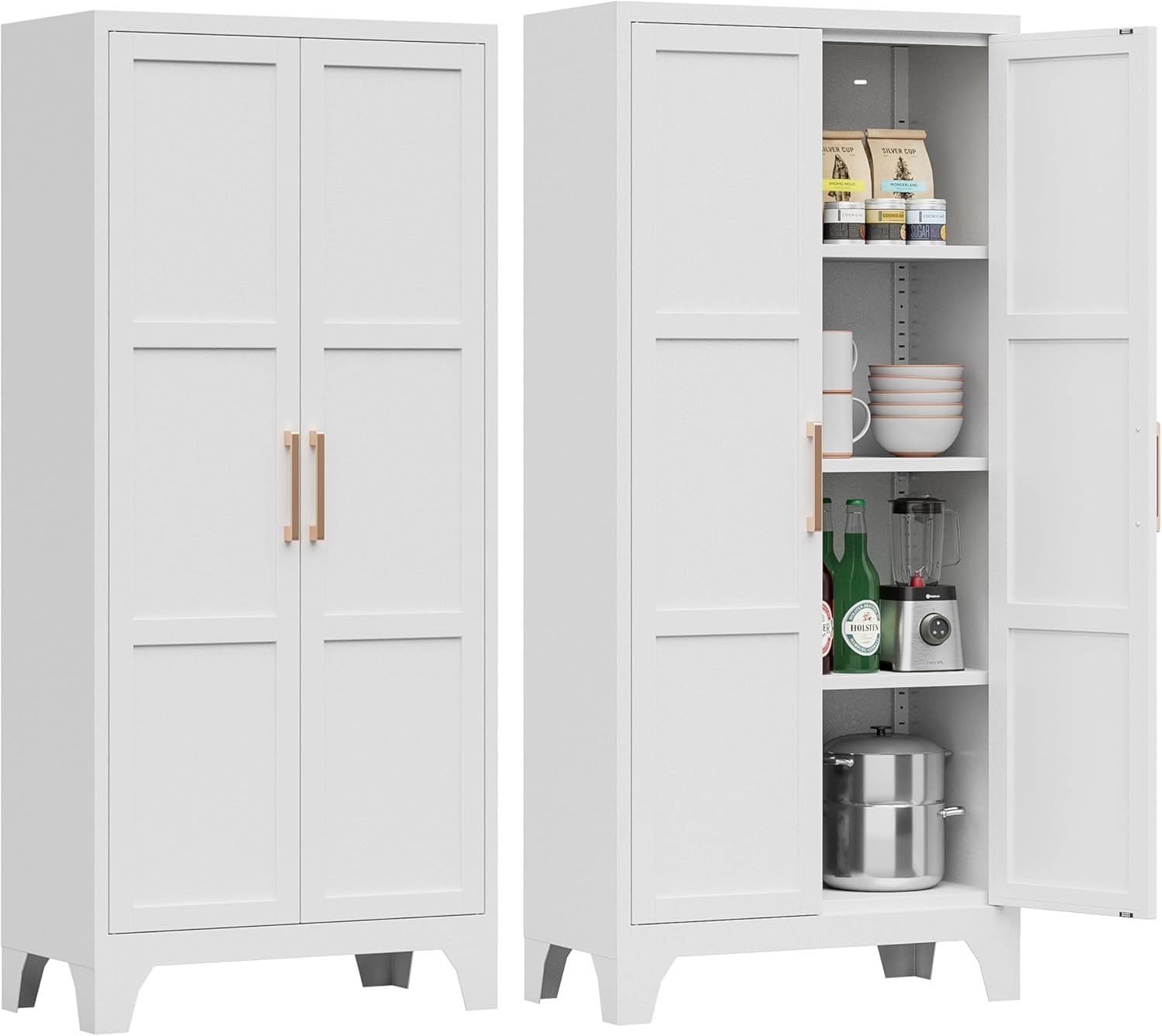 Pantry Cabinet,Kitchen Pantry Storage with Doors and Adjustable Shelves ...