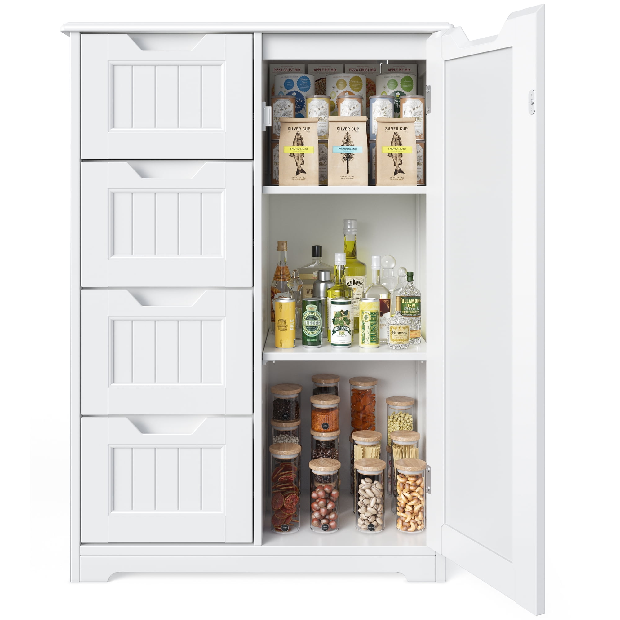 Pantry Cabinet Lofka 33" White Kitchen Pantry Storage Cabinet with 4 ...