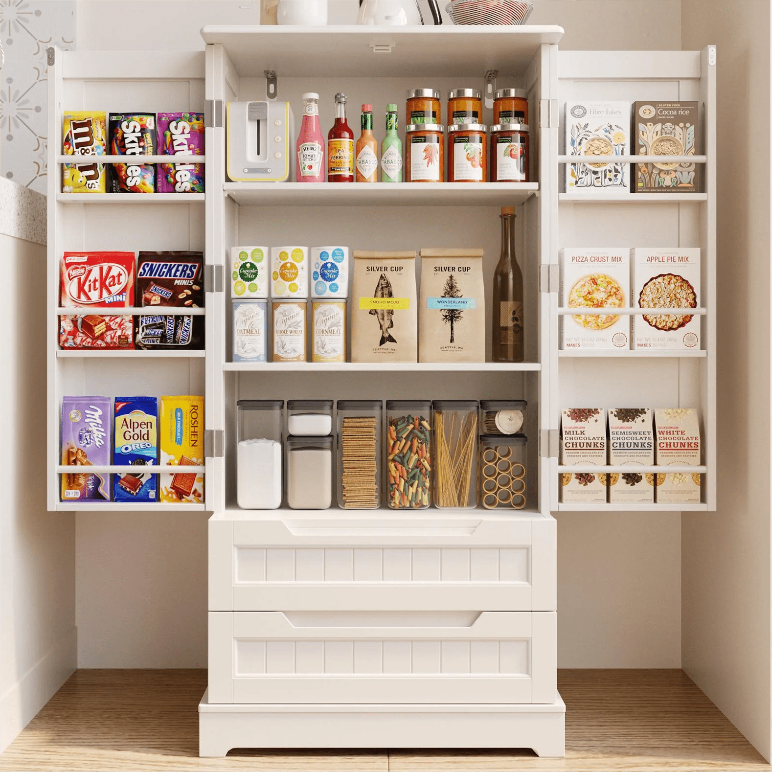 Pantry Cabinet Lofka 47" Kitchen Pantry Storage Cabinet with 2 Drawers ...