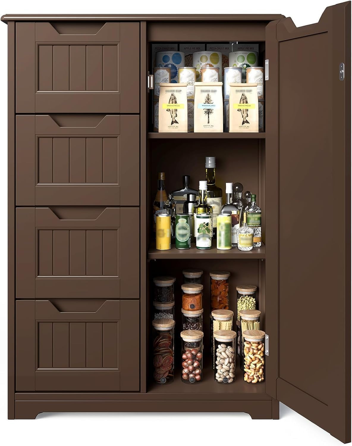 Pantry Cabinet Storage Cupboard, Freestanding Wooden Dresser with 4 ...