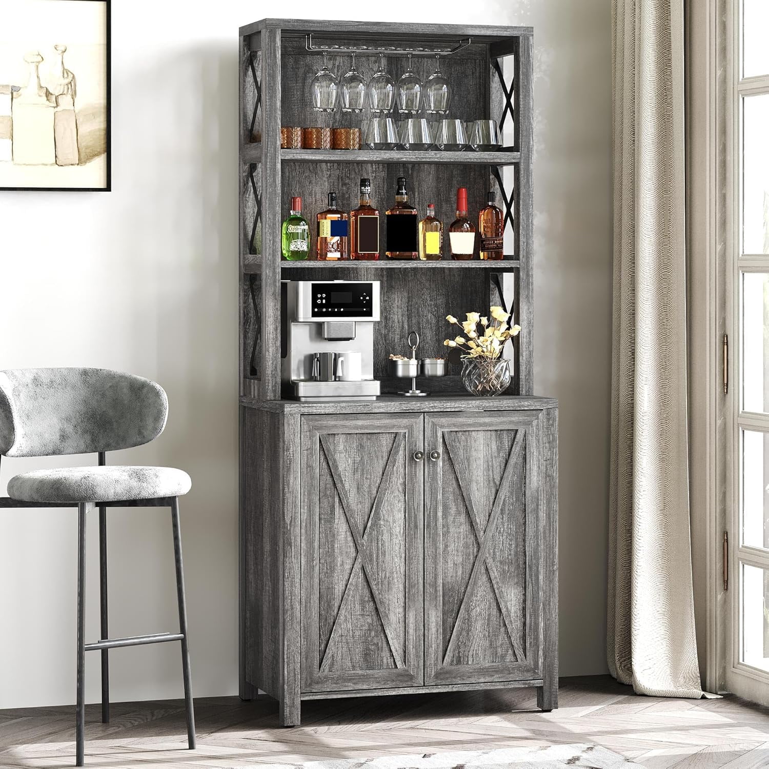 Pantry Cabinet Storage Hutch with Microwave Stand Wine Freestanding ...