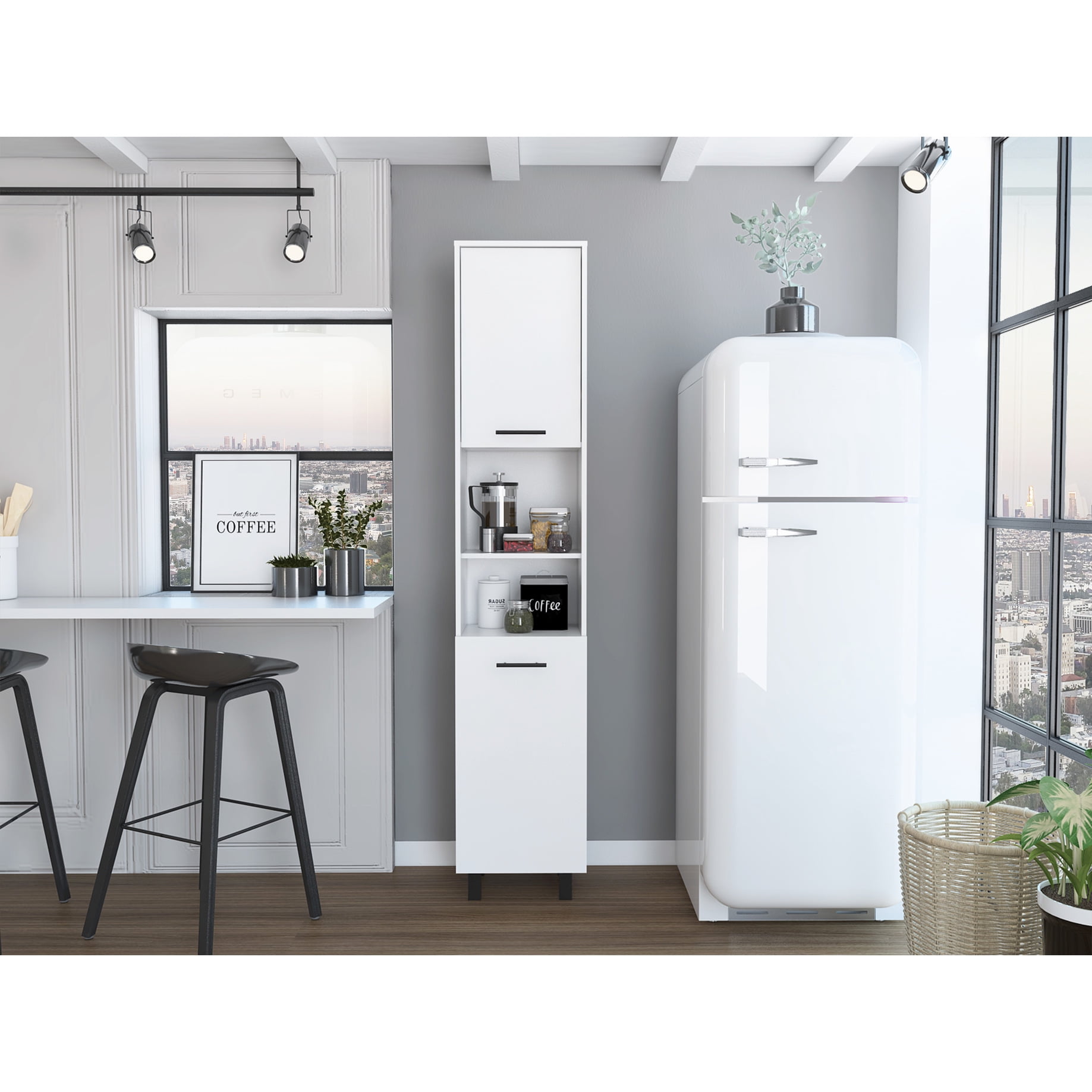 Pantry Cabinet - White, 78" Height, Four Legs, 3-4 Shelves, Ideal For Kitchen White Pantry, Inch ...