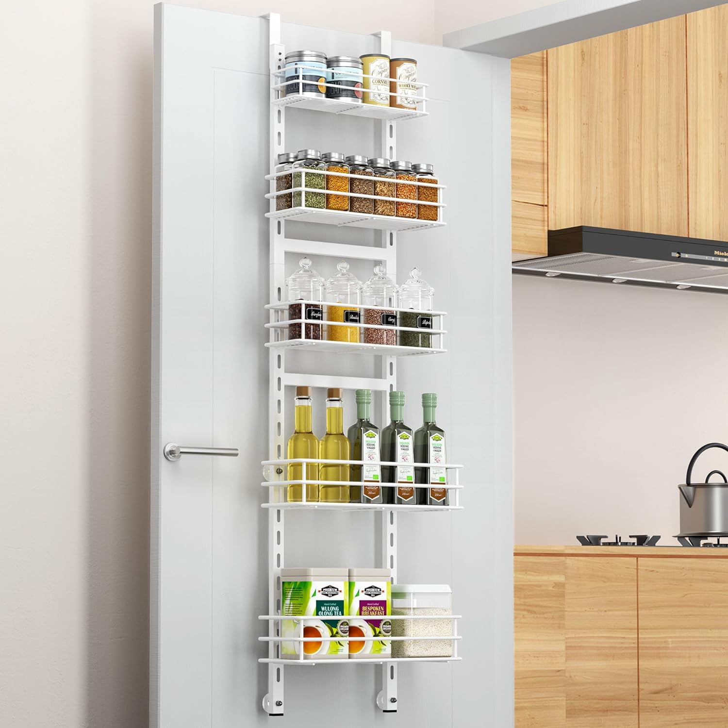 Pantry Door Organizer 12 Inch Wide, 5 Tier Hanging Adjustable Over the ...