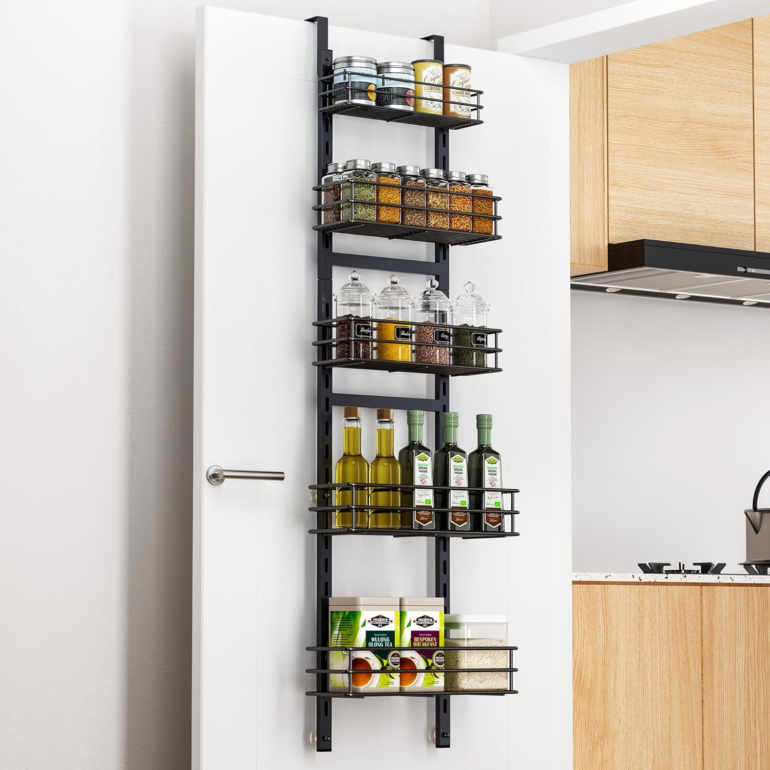 Pantry Door Organizer 12 Inch Wide, 5 Tier Hanging Adjustable Over the ...