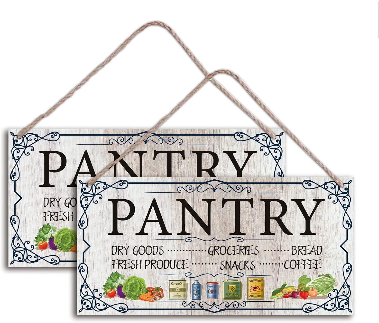 Pantry Hanging Sign 2 PCS Pantry Theme Wooden Sign Colorful Painted ...