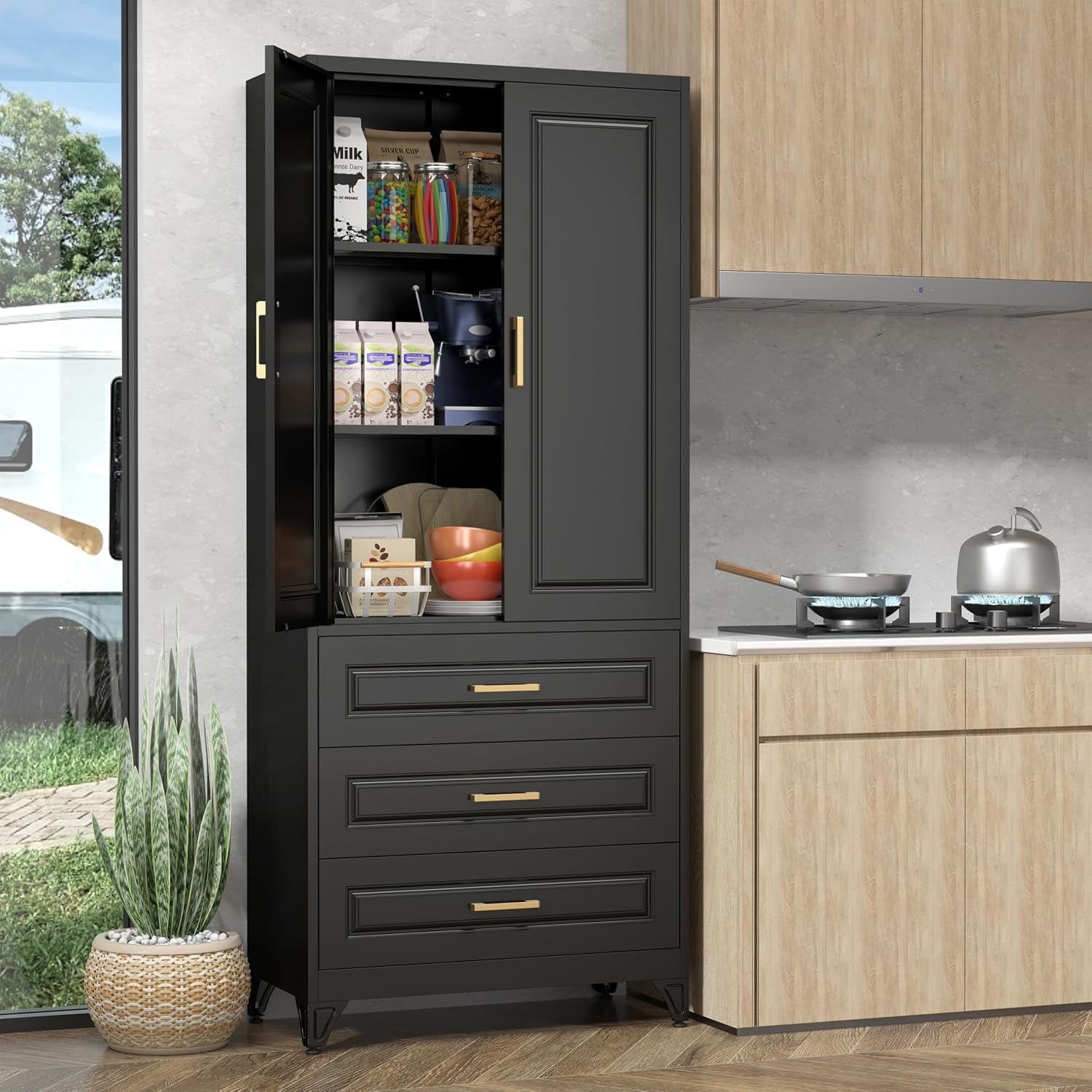 Pantry Kitchen Cabinet with Drawer, 75" Tall Pantry Storage Cabinet ...