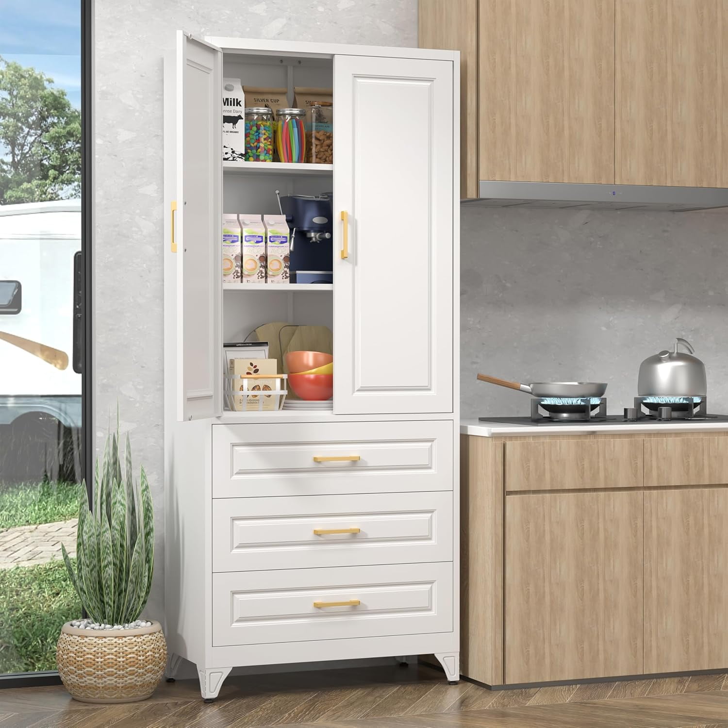 Pantry Kitchen Cabinet with Drawer, 75" Tall Pantry Storage Cabinet ...