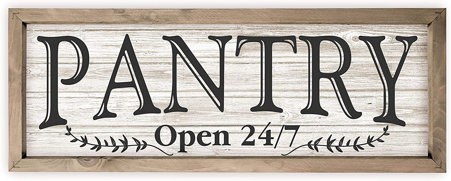 Pantry Open 24/7 White Rustic Wood Wall Sign 12x36 (White with Frame ...
