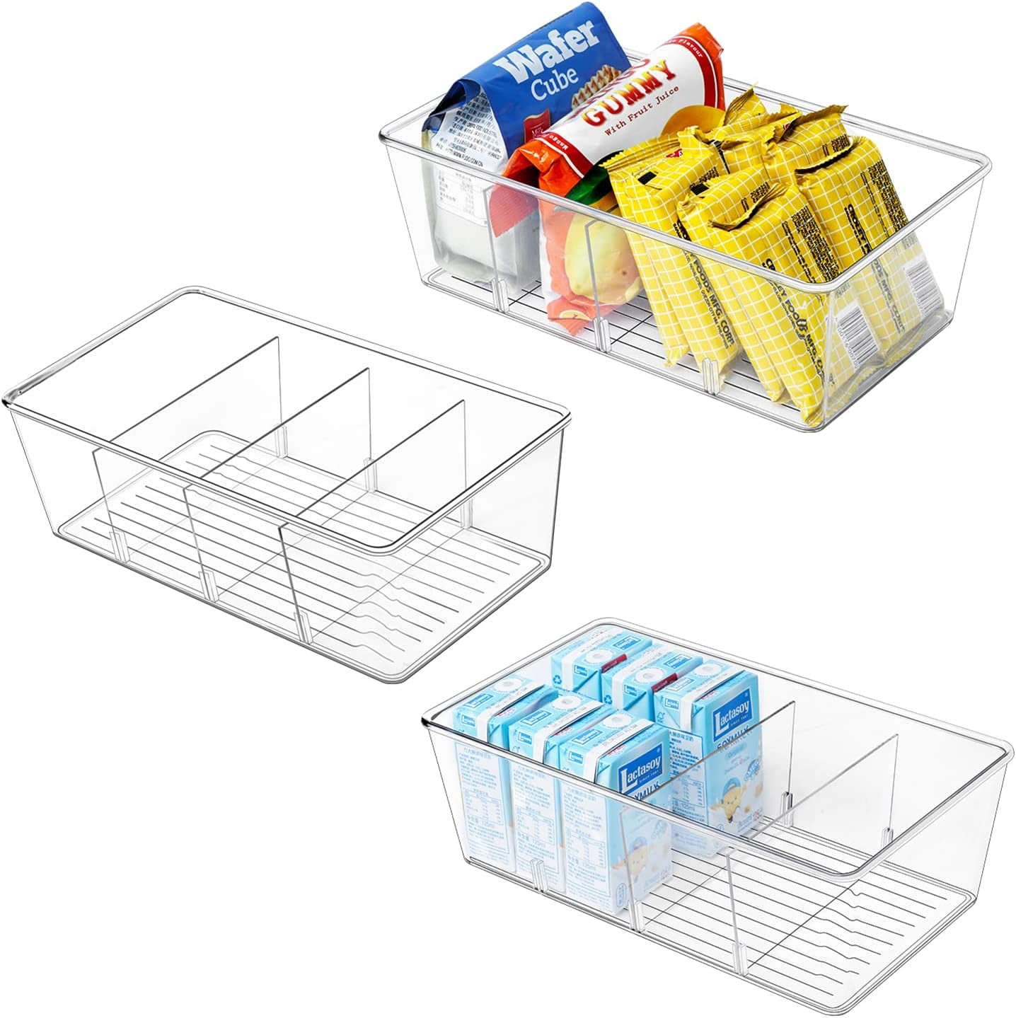 Pantry Organization, 3 Pack Clear Organizer Bins with Removable ...