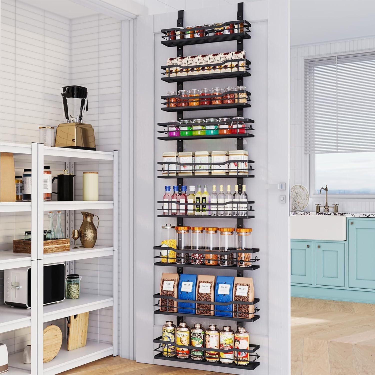 Pantry Organizer，9-Tier Over The Door Organizer with Adjustable Basket ...