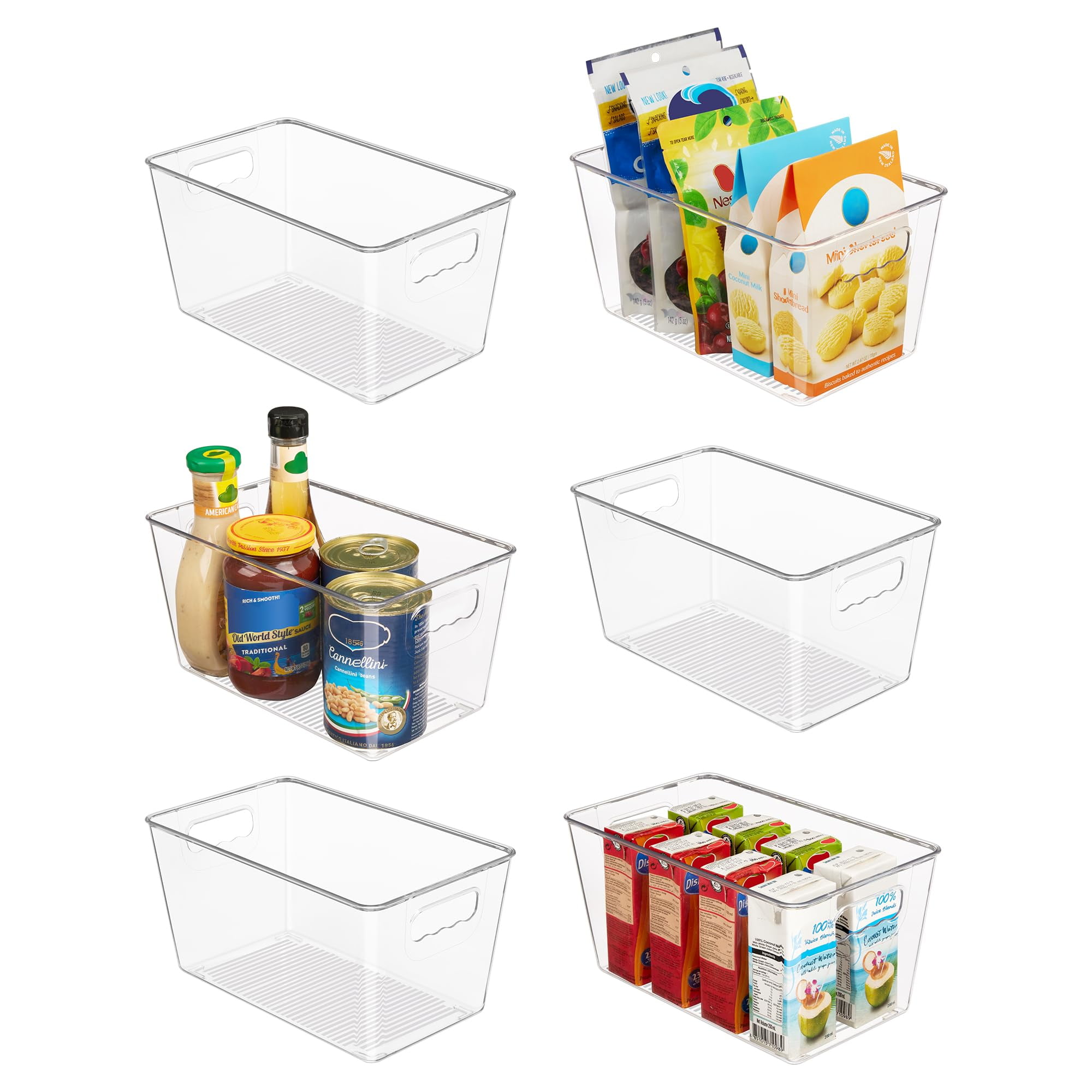 Pantry Organizer Bins 6 Pack, Clear Plastic Storage Containers with ...