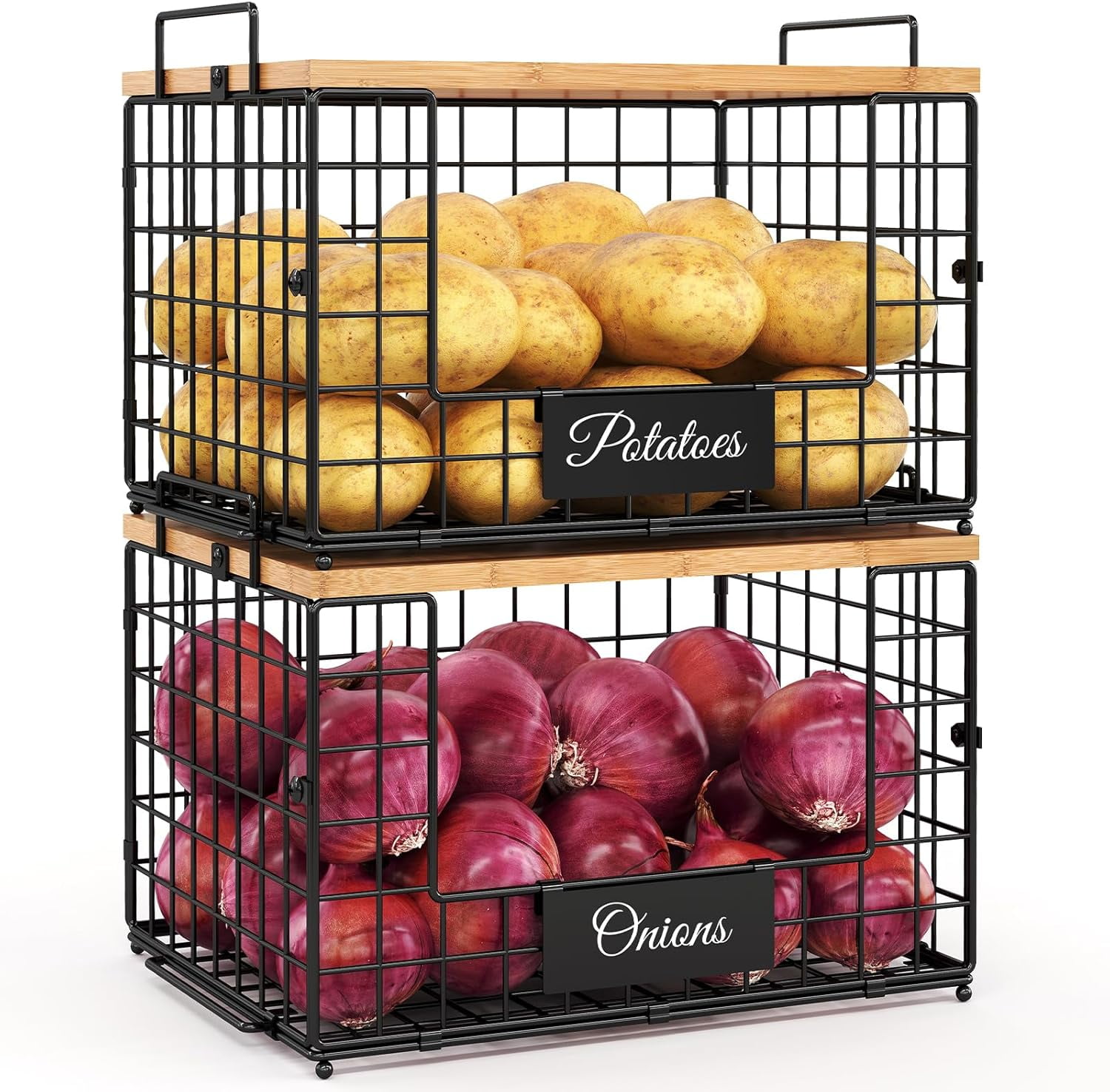 Pantry Organizers and Storage, 2 Set XXL Stackable Wire Baskets with ...