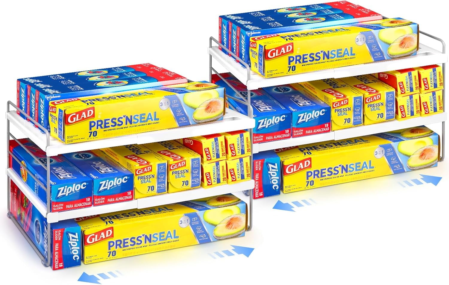 Pantry Organizers and Storage,3 Tiers Expandable Foil and Plastic Wrap ...