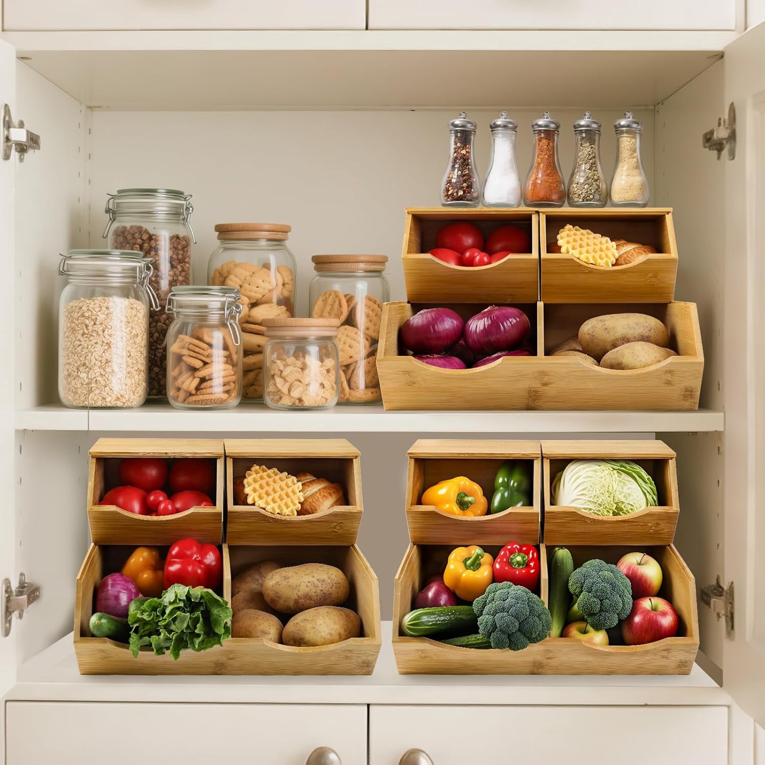 Pantry Storage Bins with Lid - Stackable Baskets for Onions, Potatoes ...