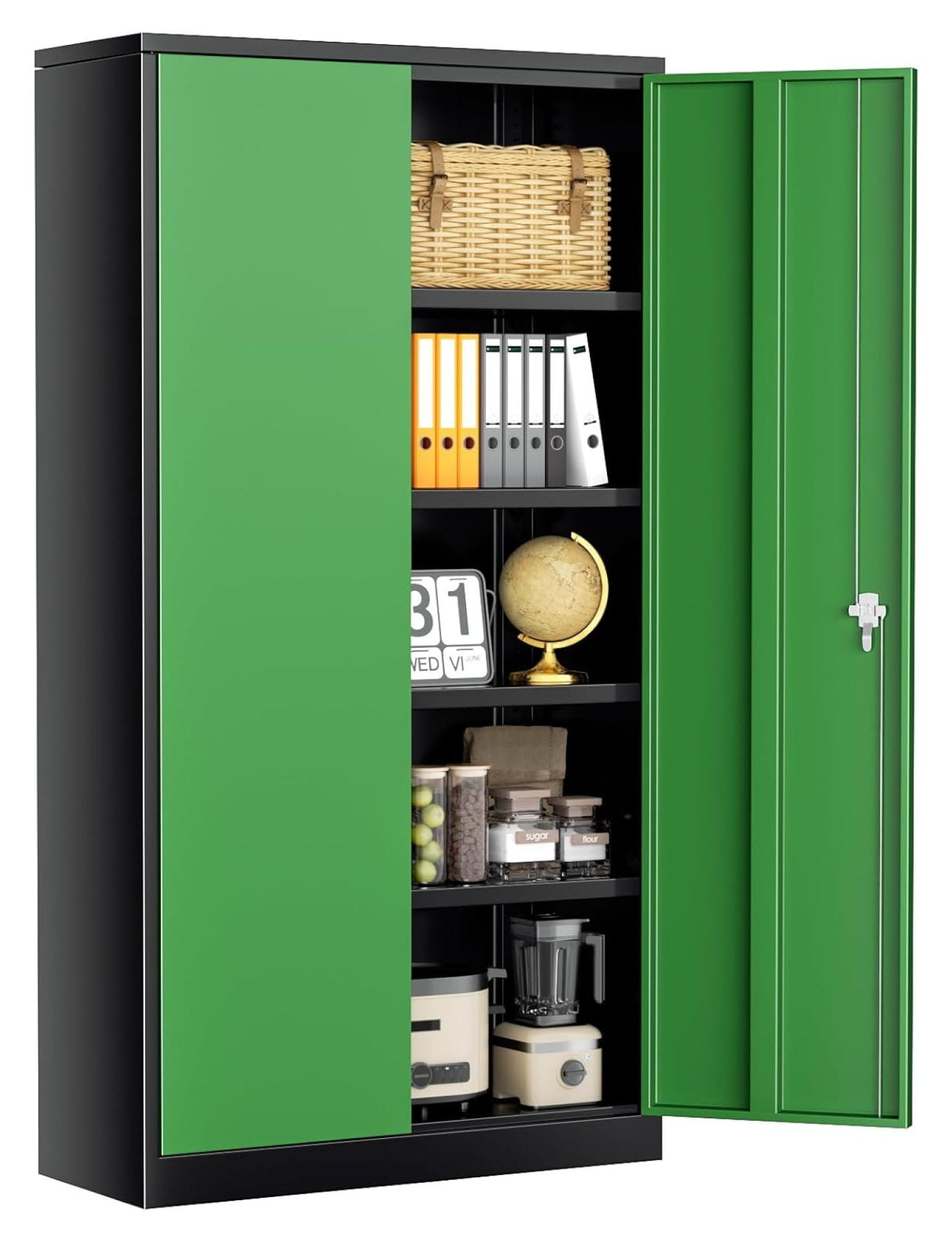 Pantry Storage Cabinet with Lock, 2 Doors Metal Storage Cabinets with 4 ...