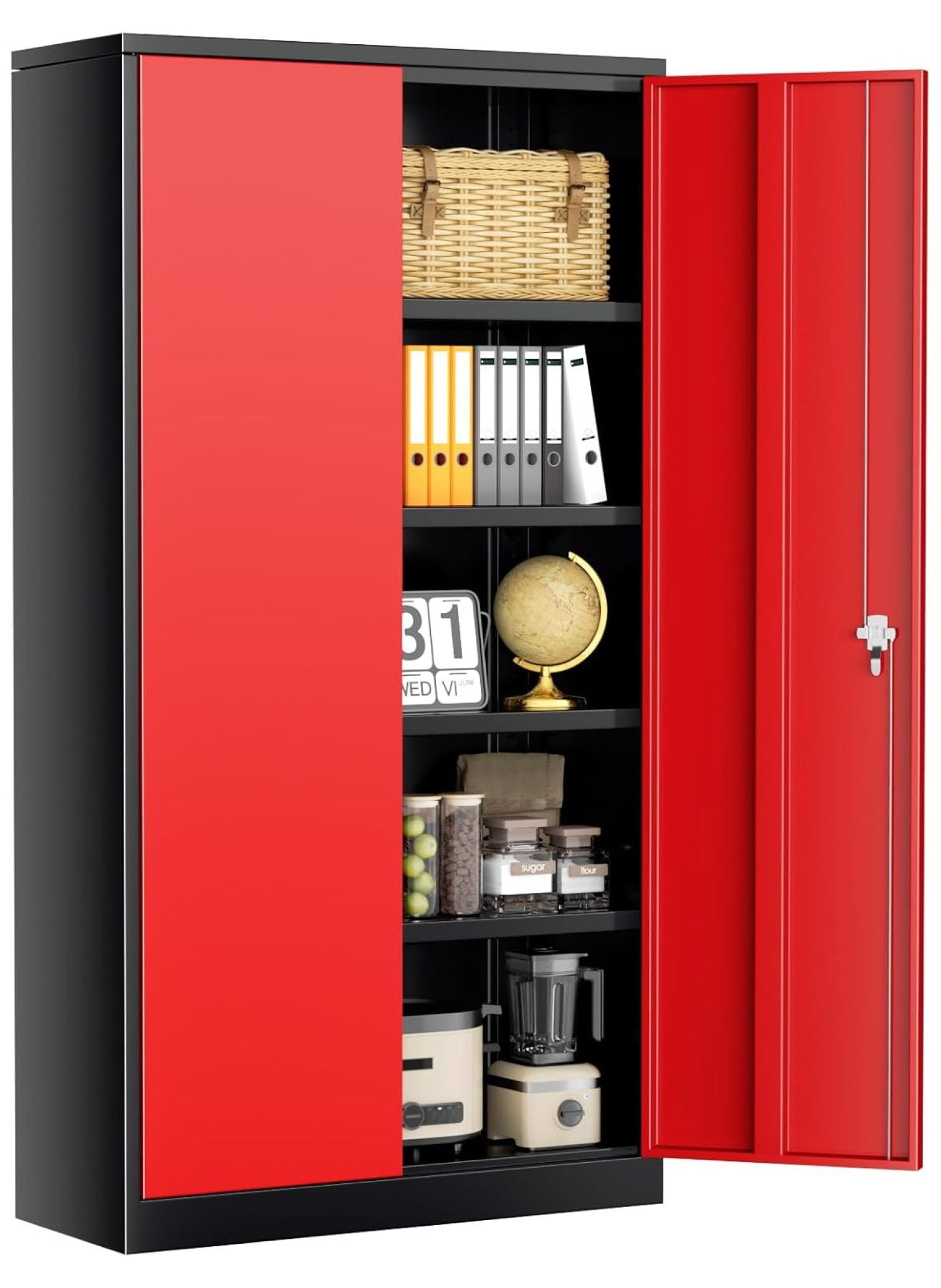 Pantry Storage Cabinet with Lock, 2 Doors Metal Storage Cabinets with 4 ...