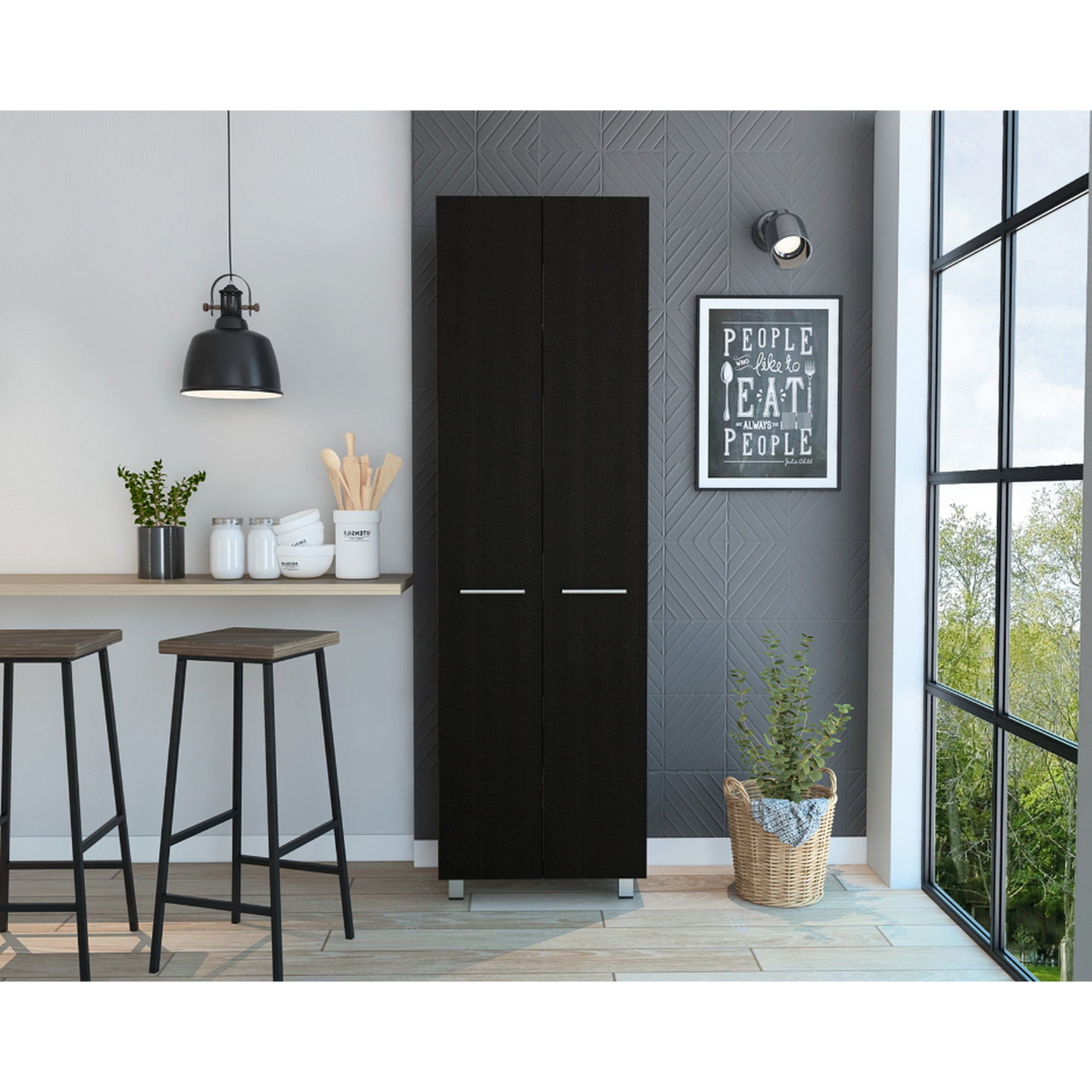 Pantry - Style Black Cabinet with Five Interior Shelves for Bedroom ...