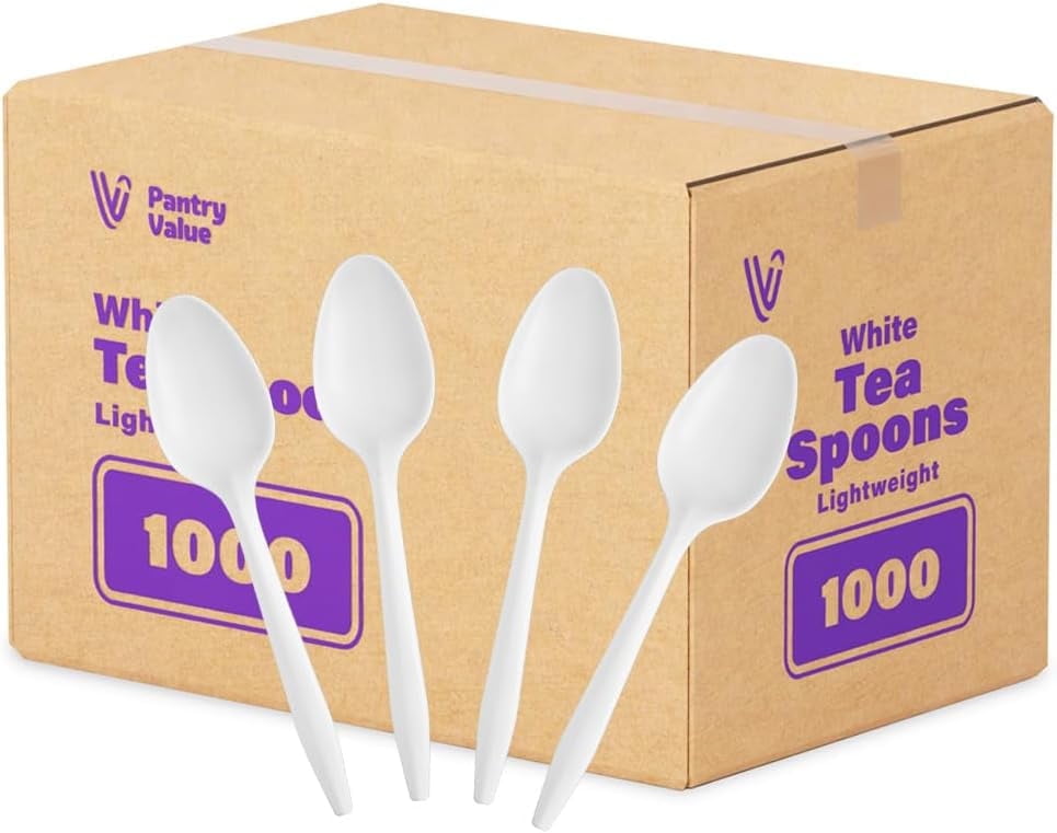 Pantry Value Plastic Teaspoons Lightweight Disposable Spoons, 1000-Pack ...