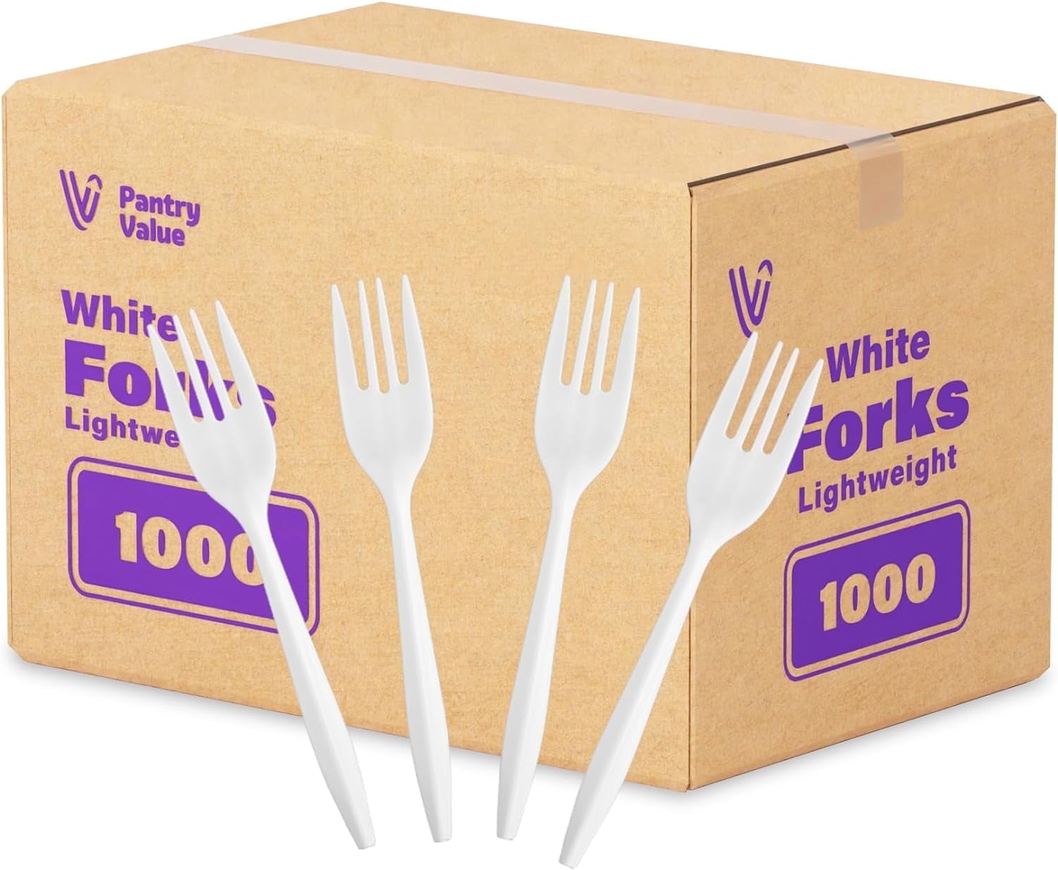 Pantry Value Disposable White Plastic Forks, Lightweight, Durable, 1000 ...