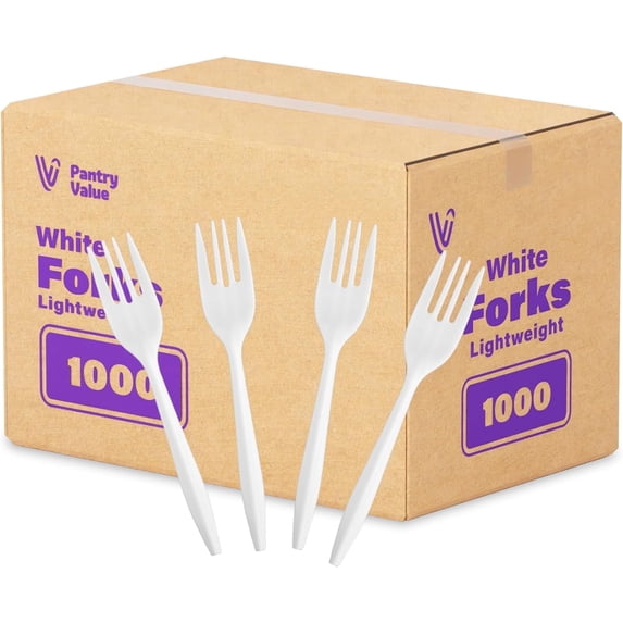 Pantry Value Disposable White Plastic Forks, Lightweight, Durable, 1000 ...