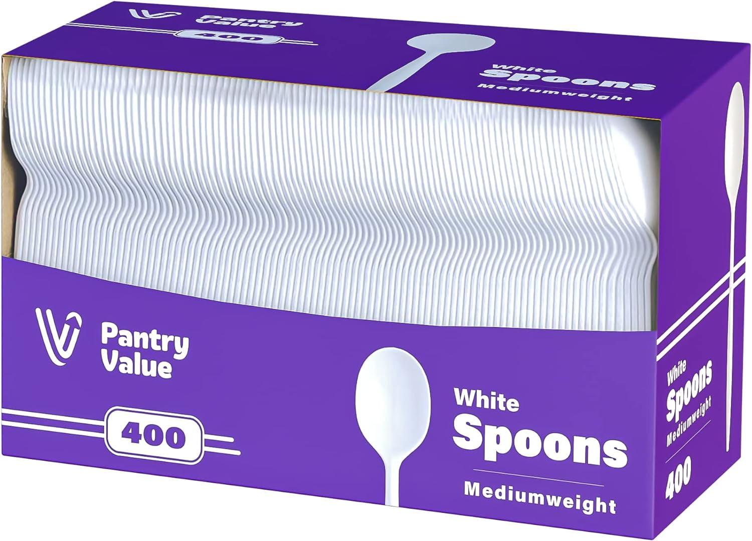 Pantry Value White Plastic Soup Spoons Lightweight Disposable Cutlery ...