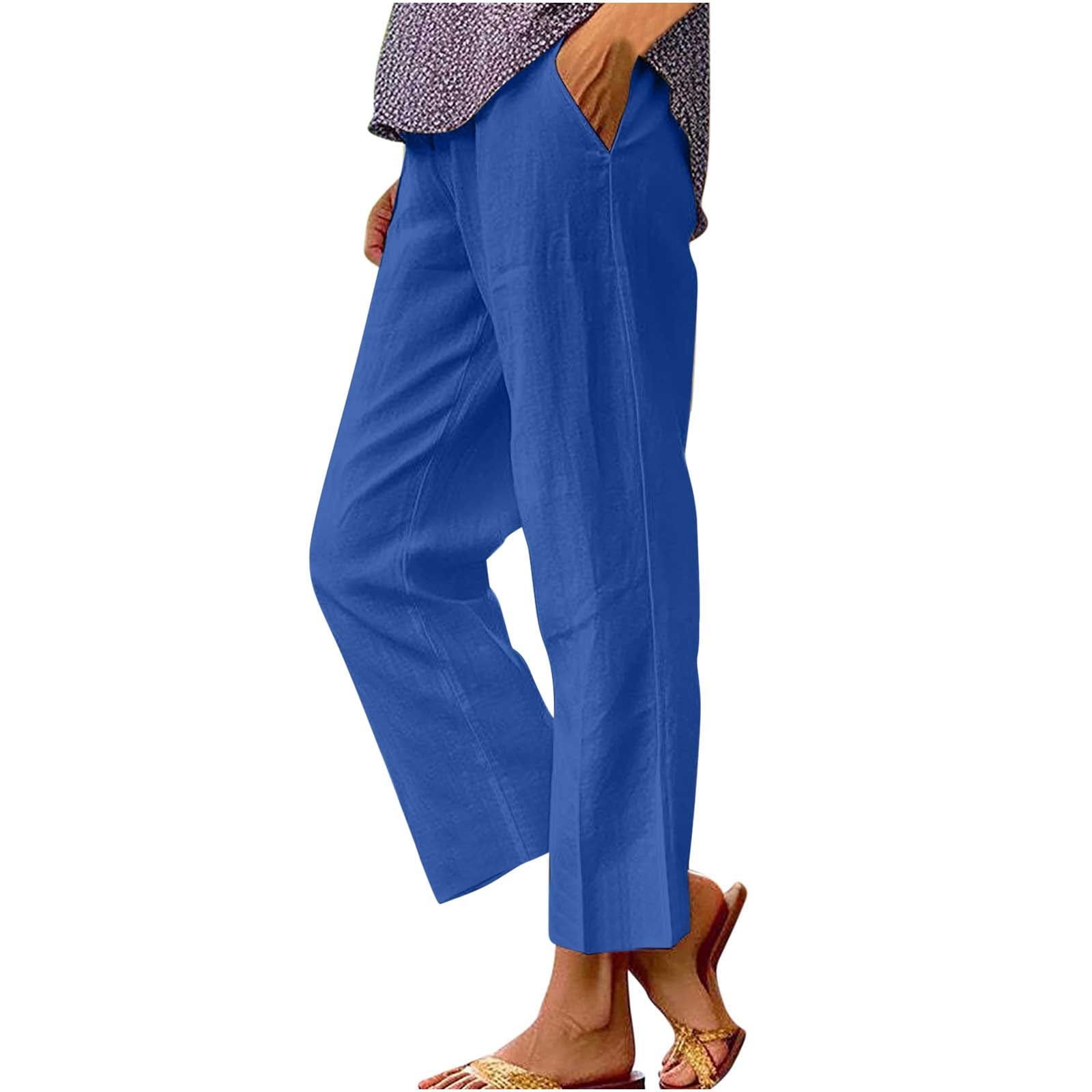 Pants For Women Work Casual Elastic Waist Solid Long Loose Pockets ...