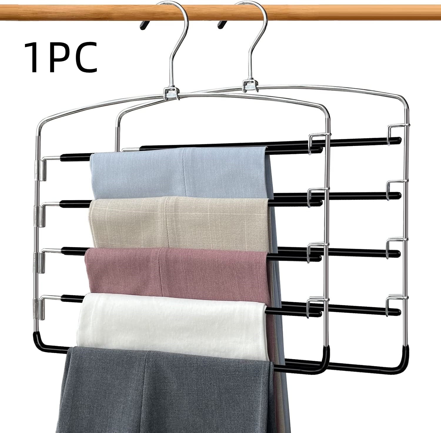 Bexikou Pants Hangers, Space Saving Rack, Swing Arm 5-Layer Jeans ...