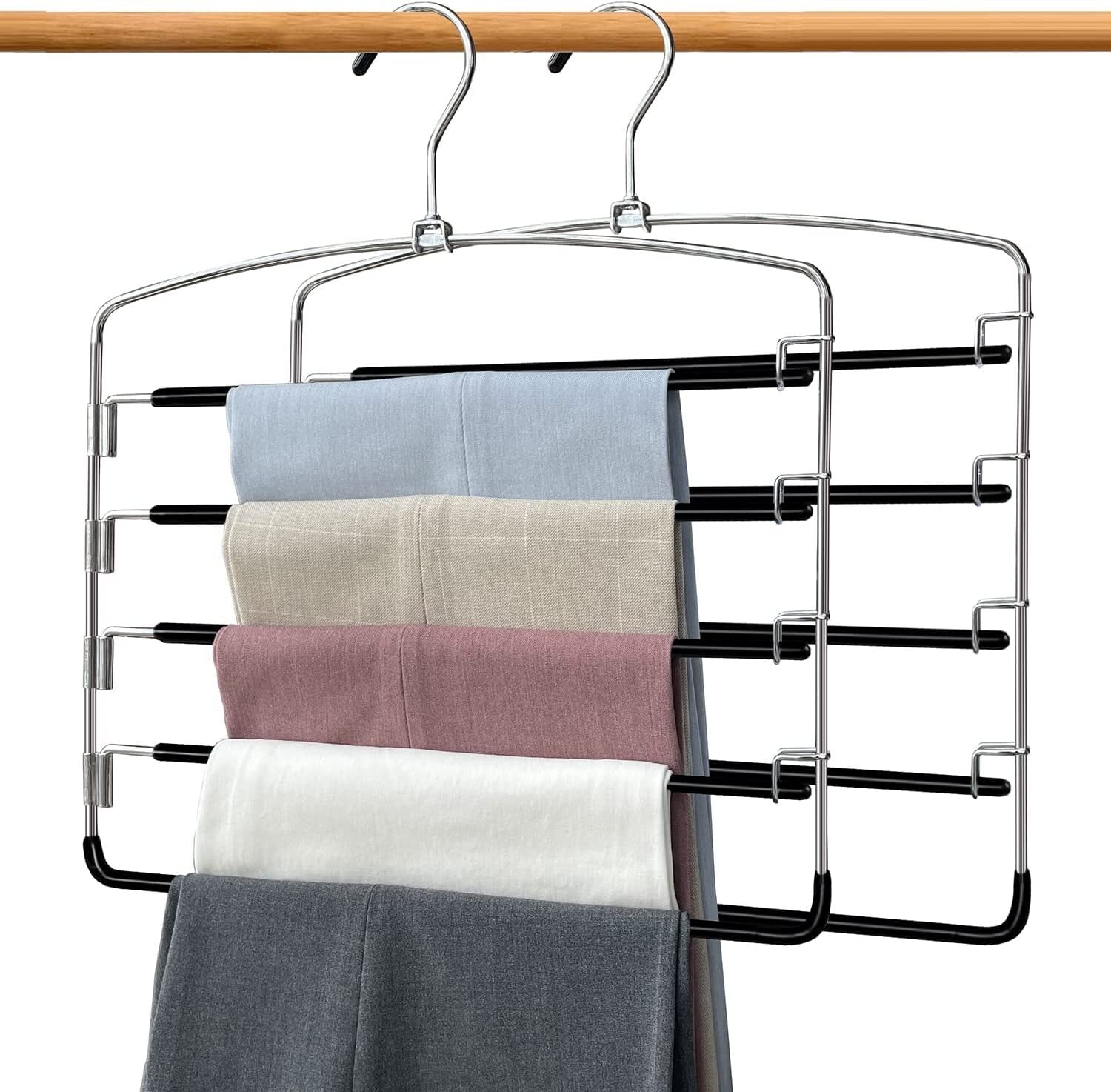 Wattne Pants Hangers 2 Pack, Swing Arm, 5-Layer Closet Organizer ...