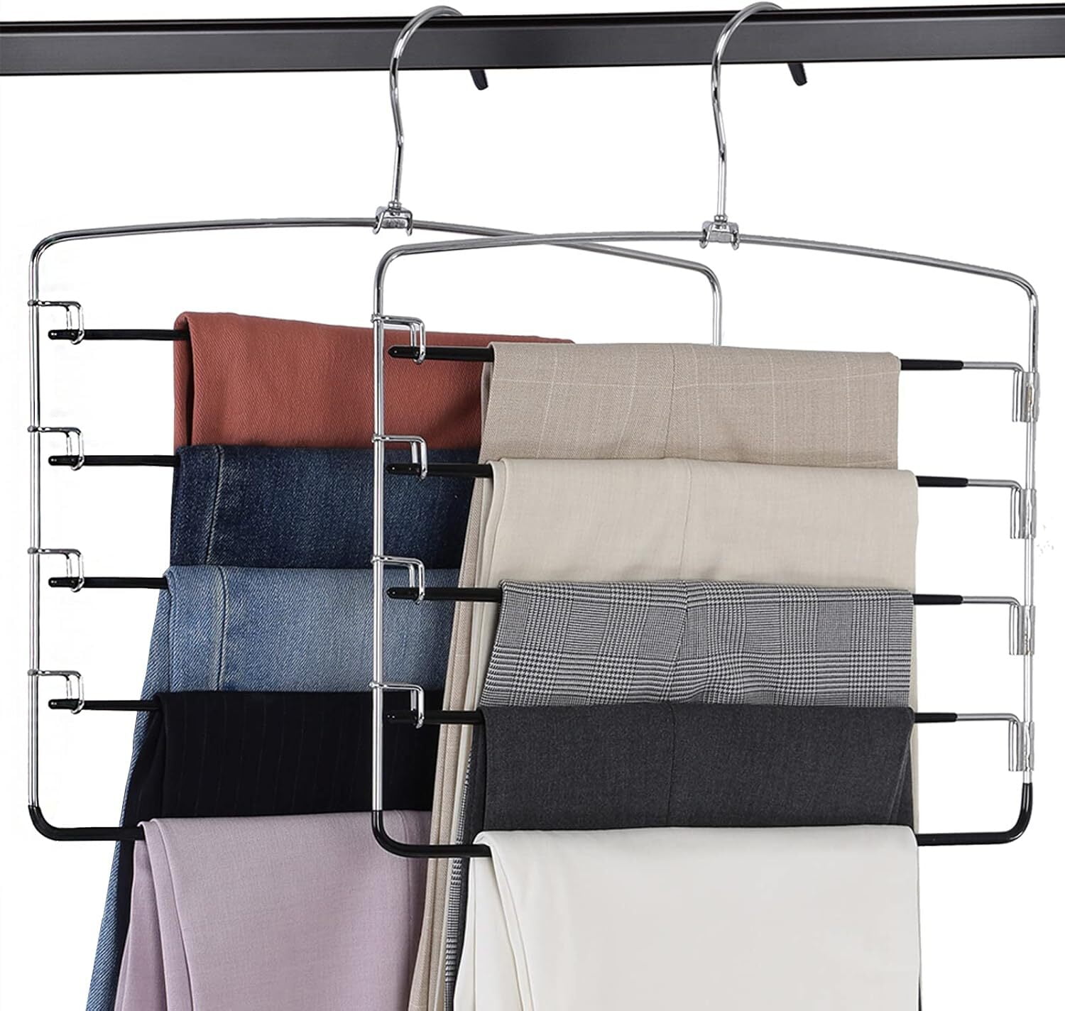 Pants Hangers 2 Pieces, 5 Tier Closet Organizers and Storage Clothes ...