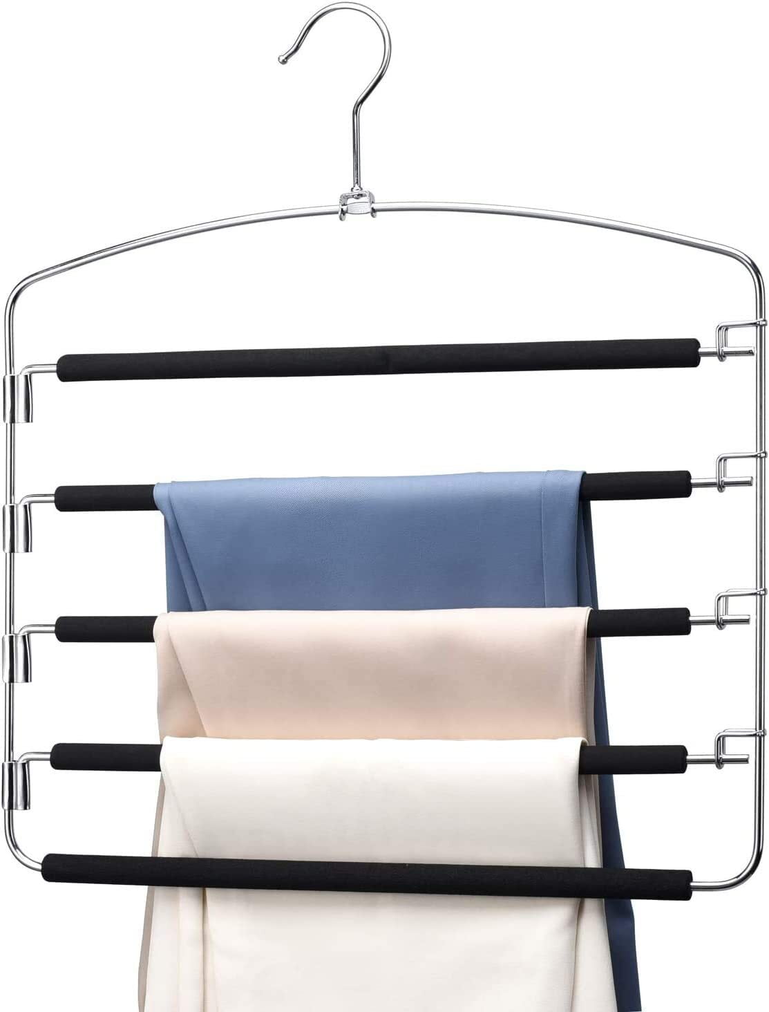 Pants Hangers 2 Pieces, Heavy Duty 5 Layers Space Saving Slack Hangers ...