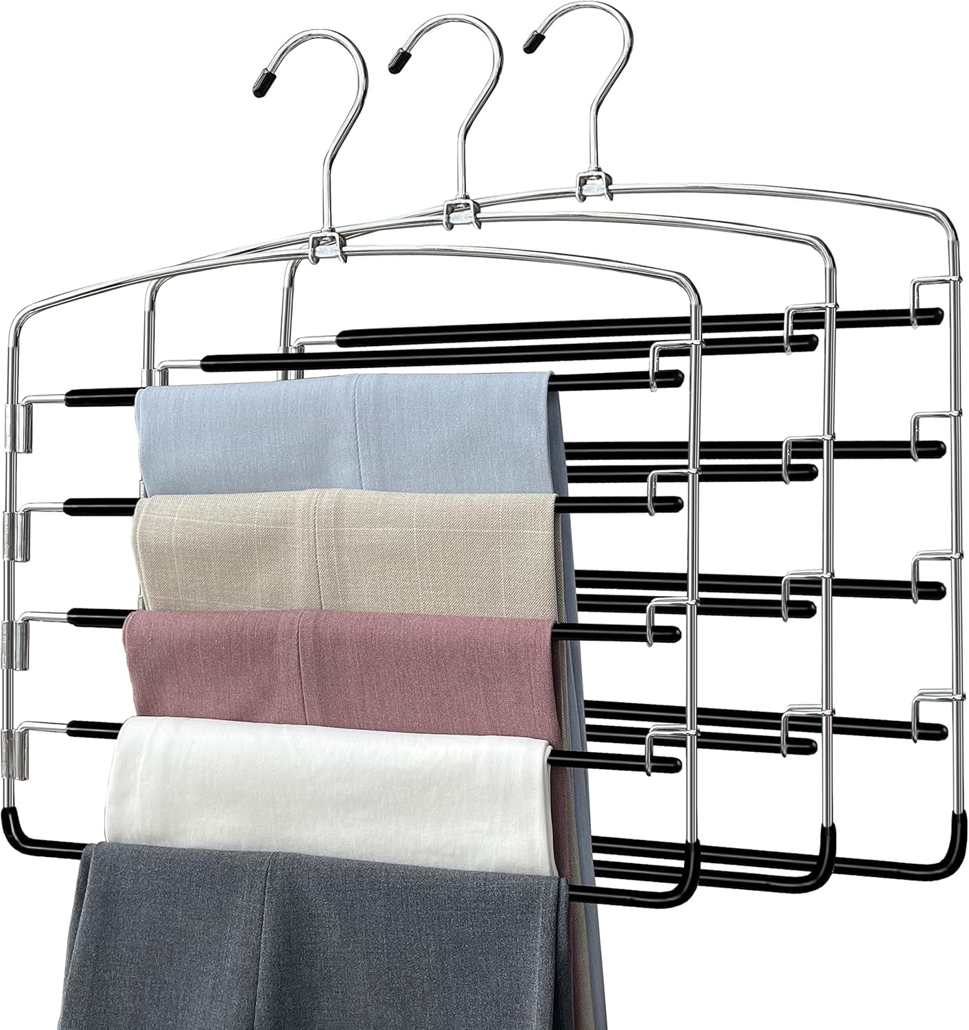 Pants Hangers 3 Pieces,5 Tier Closet Organizers and Storage Clothes ...