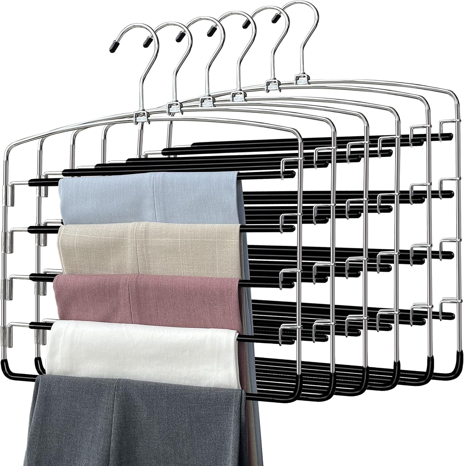Pants Hangers 3 Pieces,5 Tier Closet Organizers and Storage Clothes ...