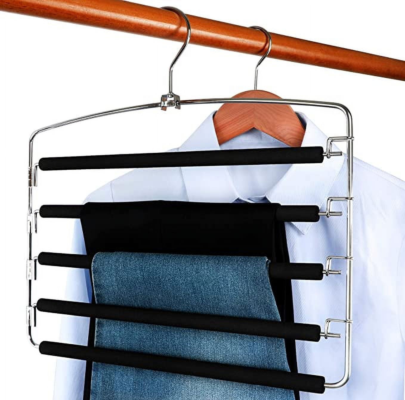 Pants Hangers for Closet - Stainless Steel Non-Slip Foam Padded Swing ...