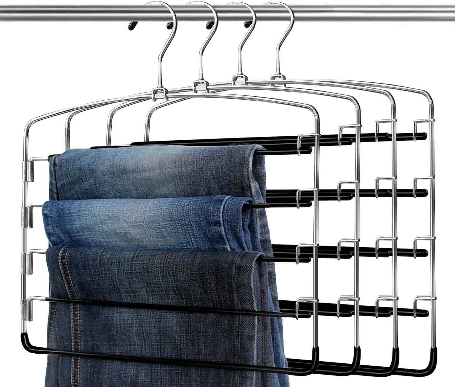 Pants Hangers Non Slip 4 Pack Space Saving Hangers Multi-Layer Swing ...