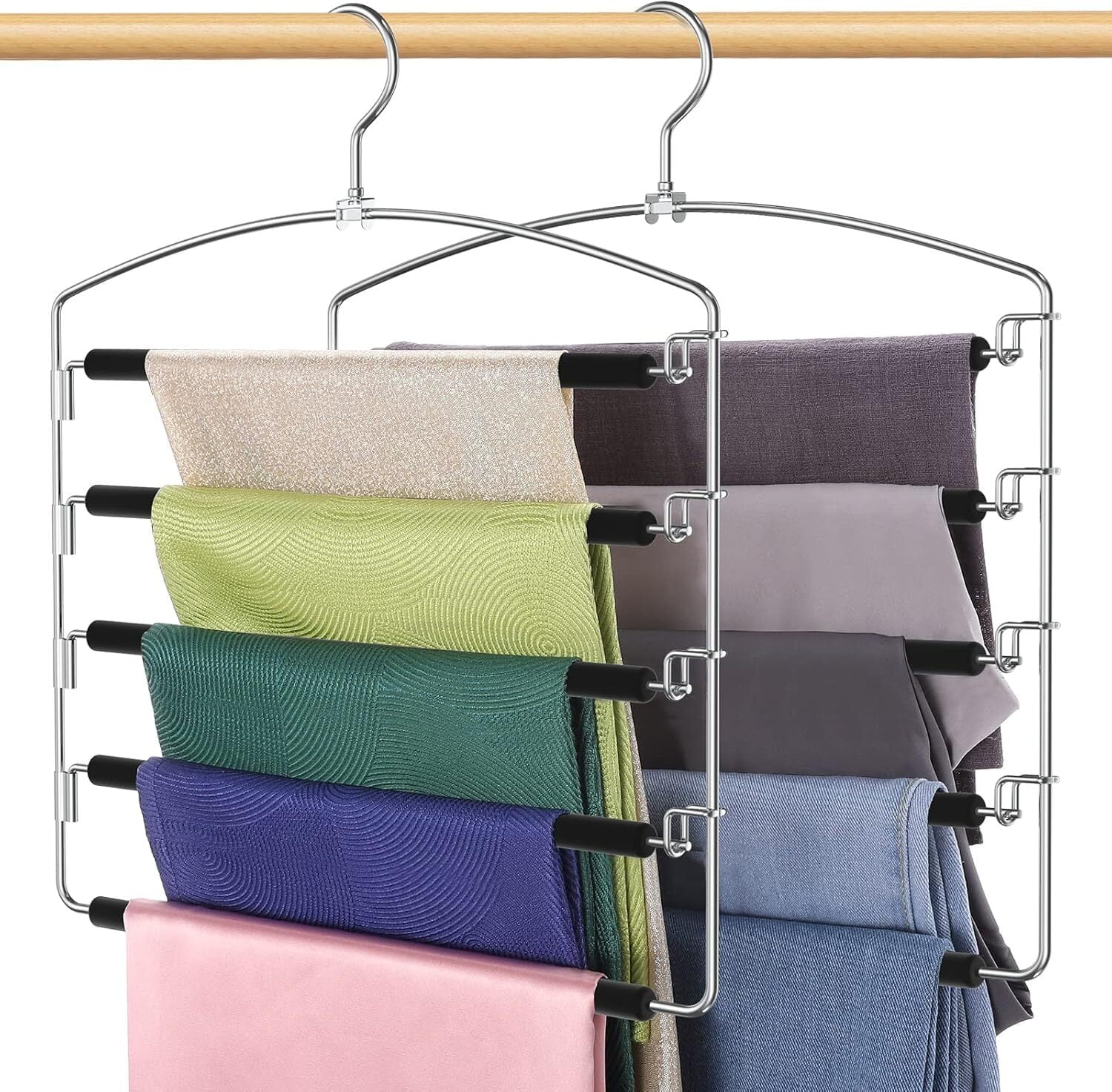 Pants Hangers Non Slip Jean Hangers Space Saving Hangers 2 Pack Multi-Layer Swing Arm Pants ...