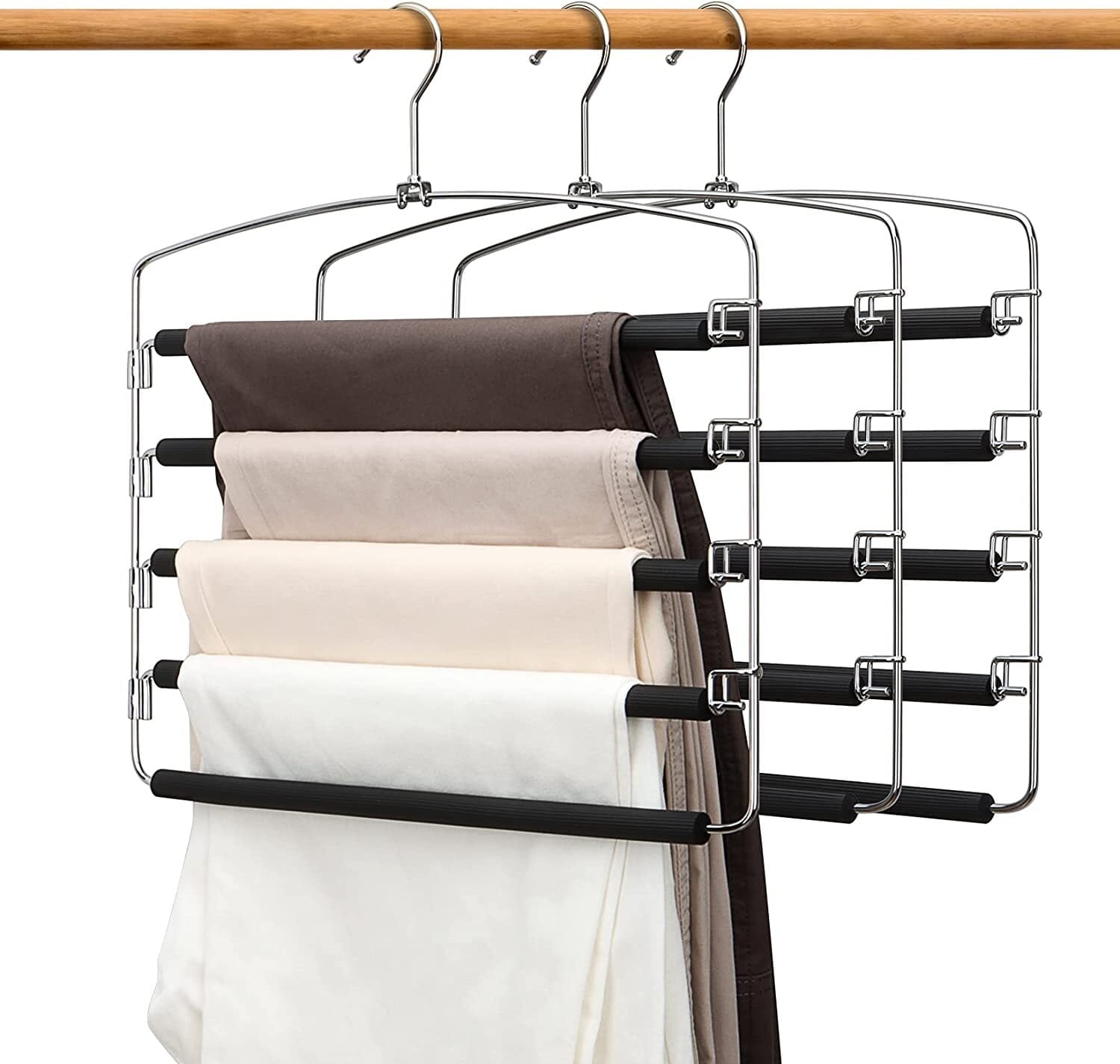 Pants Hangers Space Saving 5 Layers Stainless Steel Slack Hangers Jeans ...