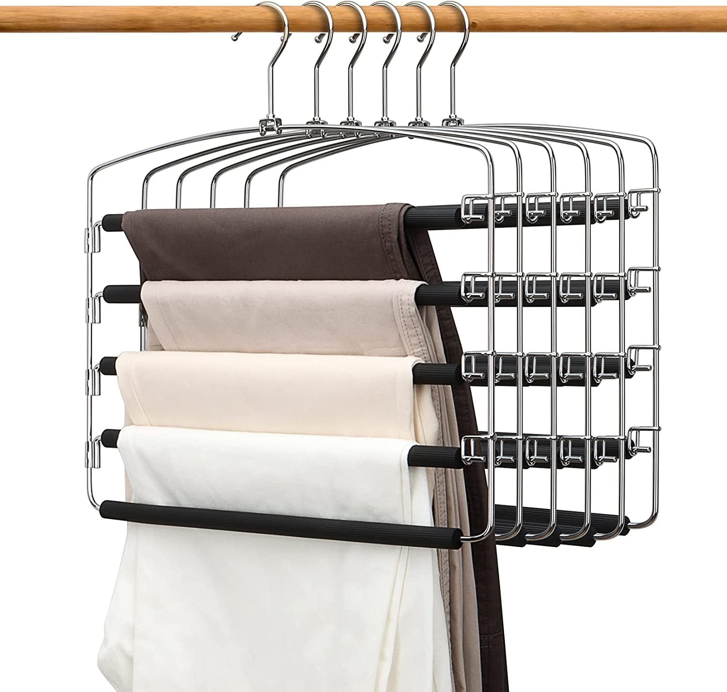 Pants Hangers Space Saving 5 Layers Stainless Steel Slack Hangers Jeans ...