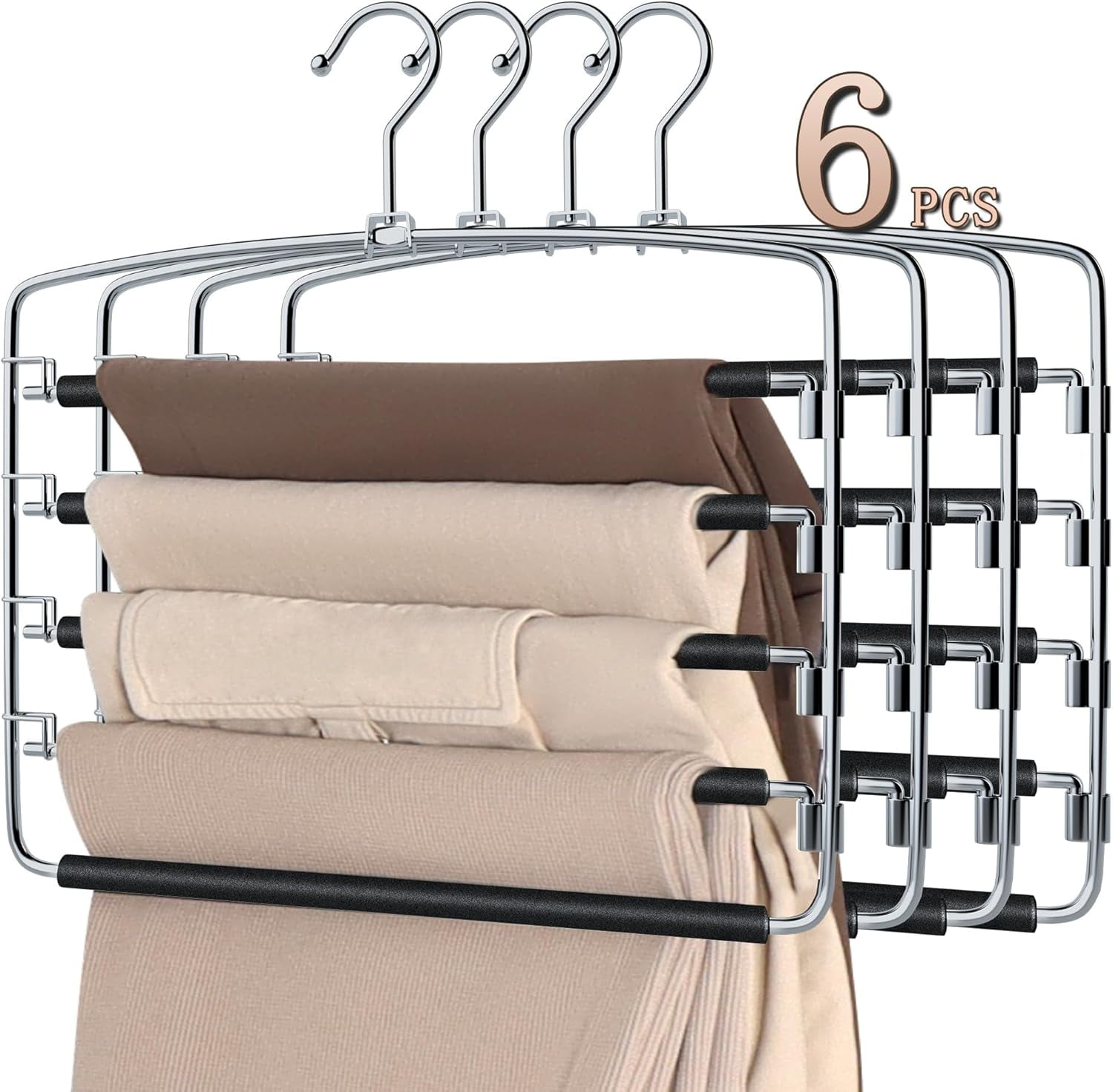 Pants Hangers Space Saving - 6Pack, 5 Layers Space Saving Hangers ...
