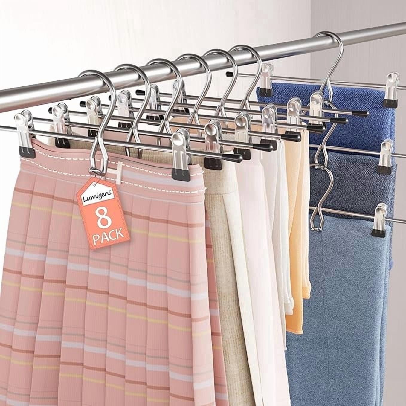Pants Hangers Space Saving,Stackable Skirt Hangers with Clips, Hanging ...