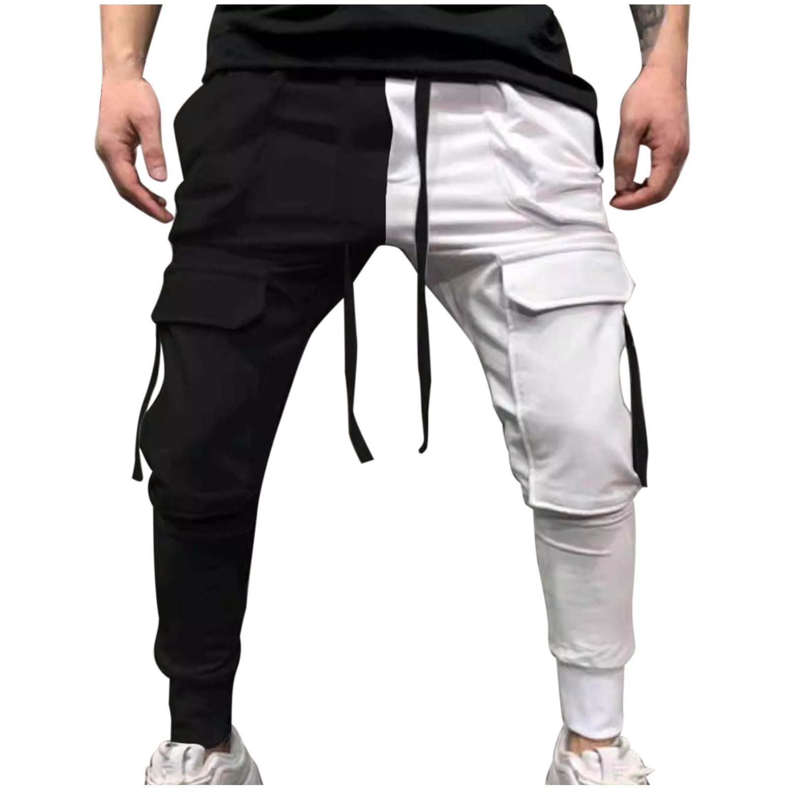 Pants for Men Men'S Splice Sports Multi-Pocket Washed Straight Barrel ...