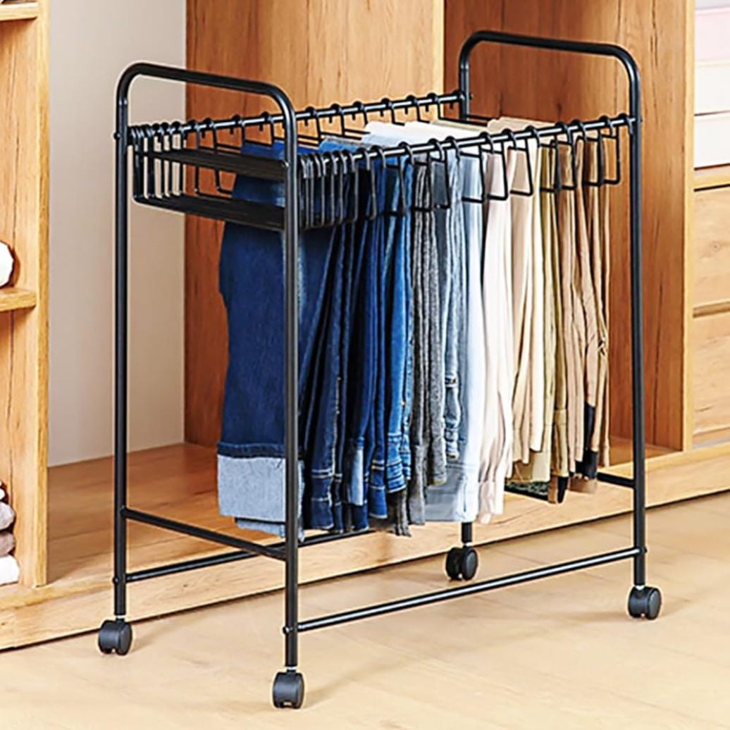 Pants Rack Trolley Hangers Rolling Trouser Hanging Rack, Space Saving ...