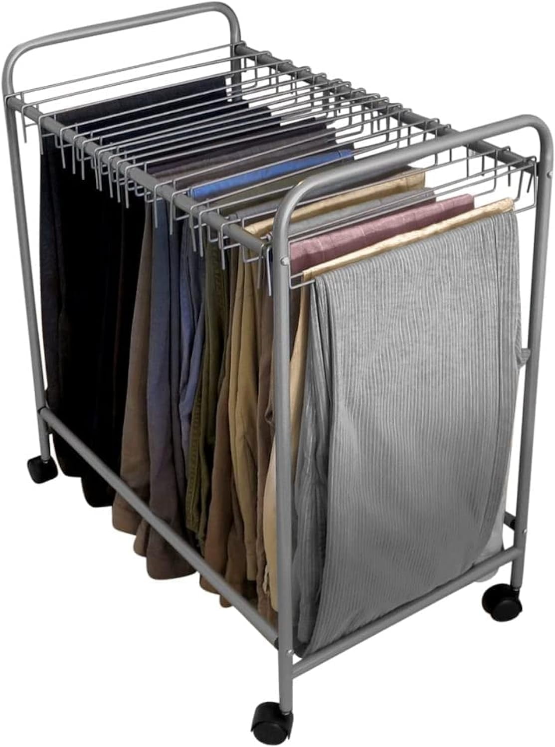 Pants Rack with 20 Pants Hangers Rolling Trolley Cart - Skirt Hangers ...