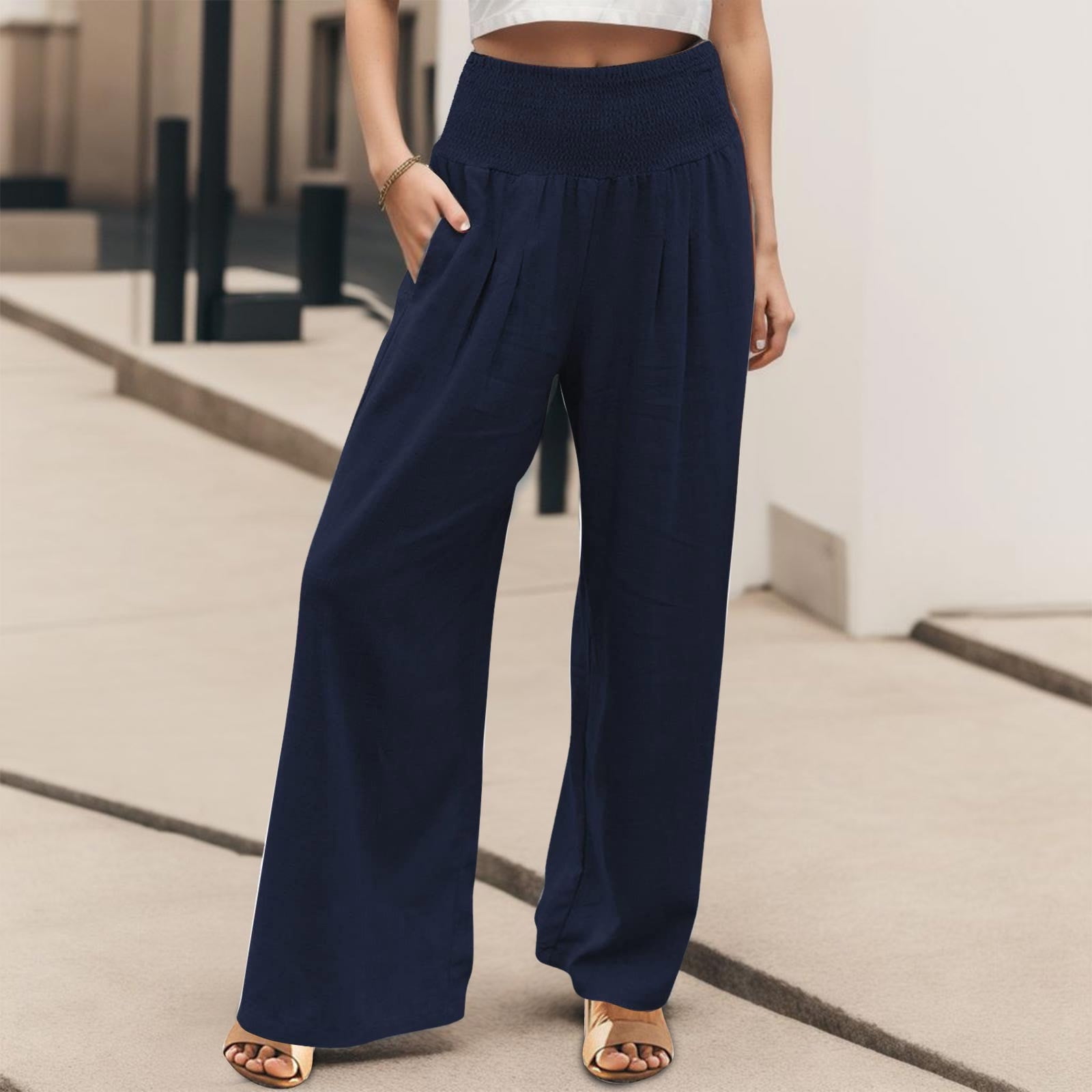 Pants For Women High Waist Wide Leg Palazzo Pants For Women Smocked
