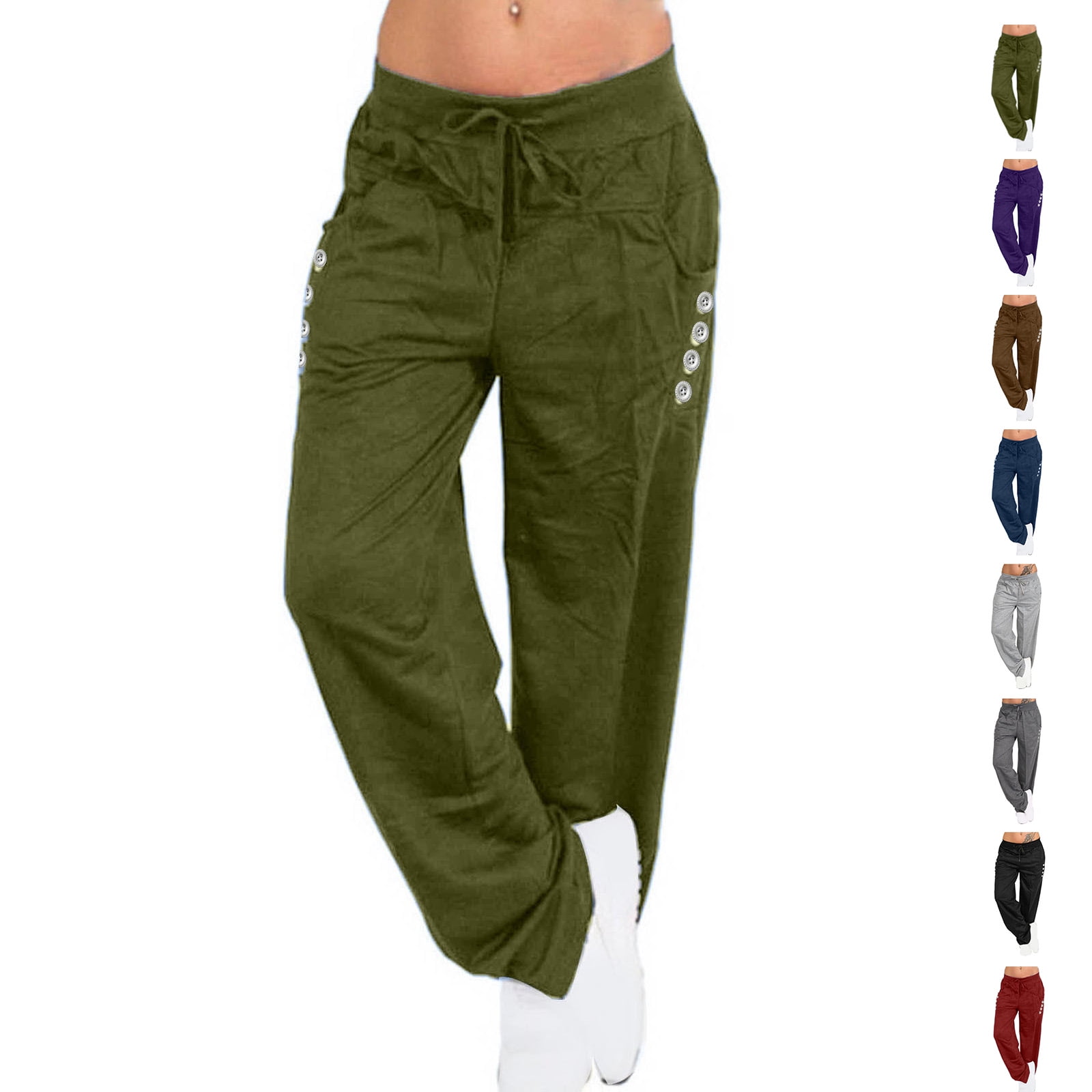 Pants for Women Plus Size Casual Loose Trousers Drawstring Long Pants ...