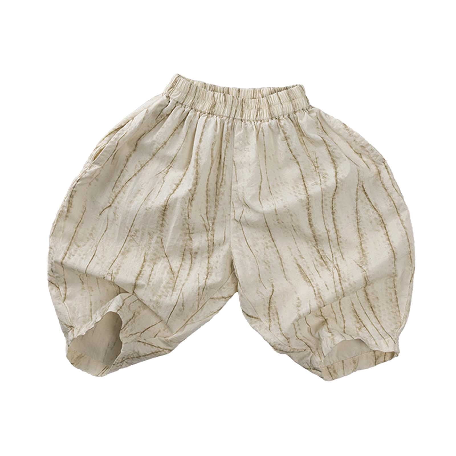 Pants for Children Girl Elastic Waist Solid Color Striped Kids Bottoms ...