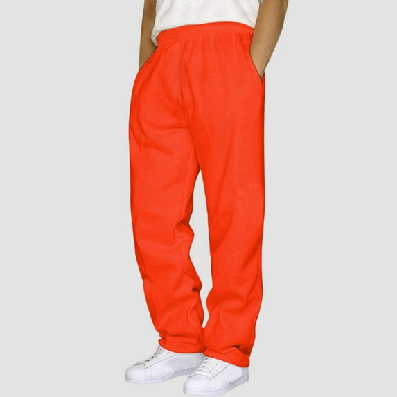 Pants for Men Elastic Waist Orange Baggy Pants Men Gifts for Men ...