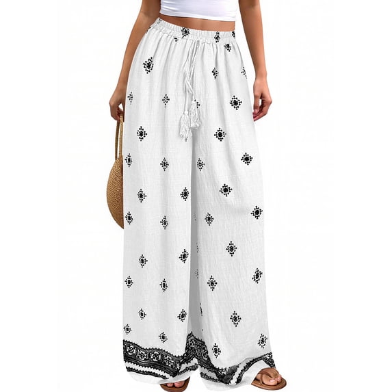 Pants for Women Casual Summer High Waist Floral Wide Leg Pant Trendy ...