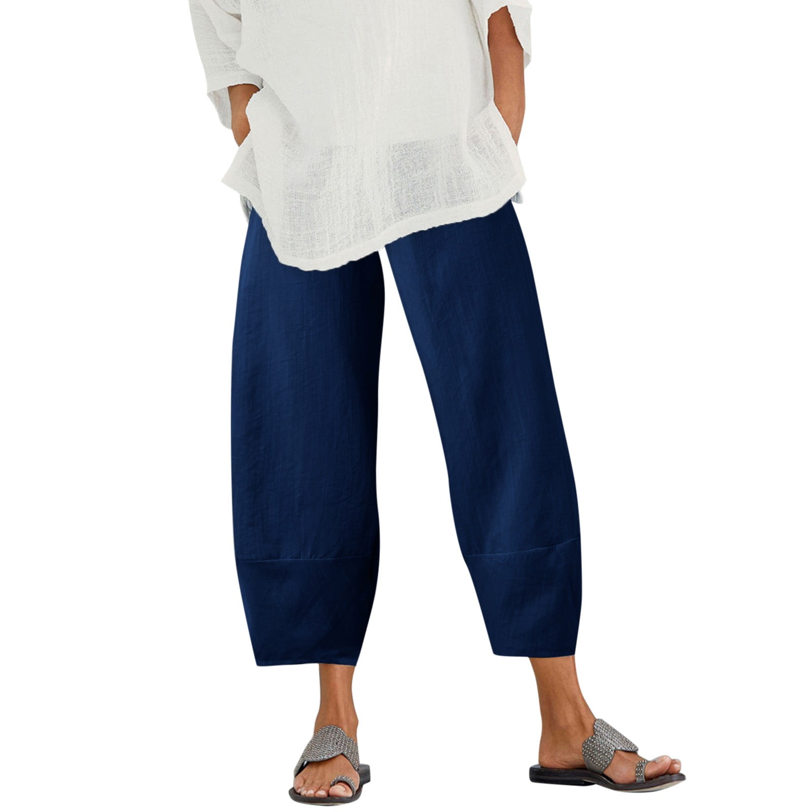 Pants for Women Casual Trousers Summer Solid Color Tapered Loose Fit ...